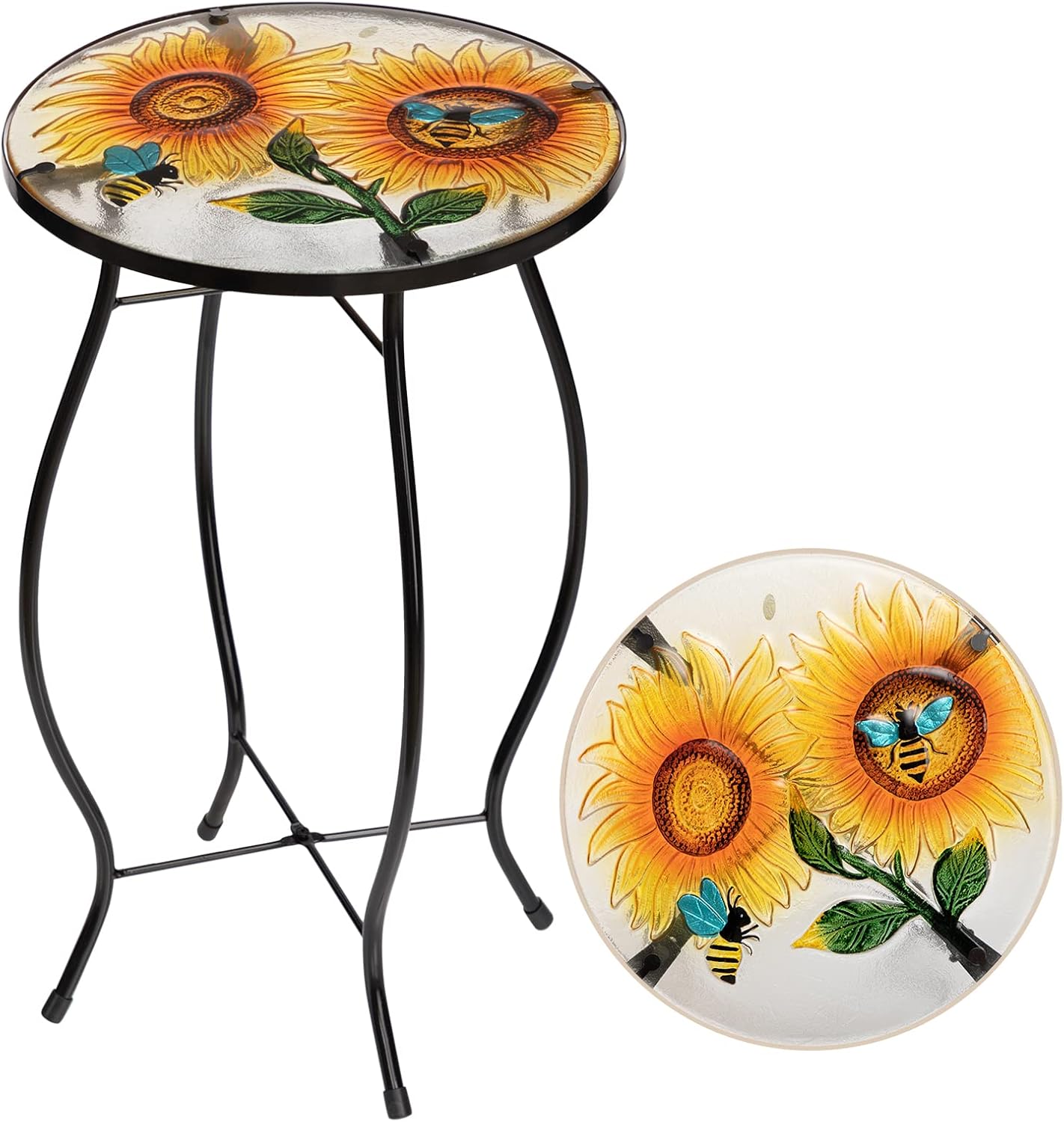AGTEK Sunflower Pattern Iron Outdoor Accent Table, Coffee Table,Outdoor ...