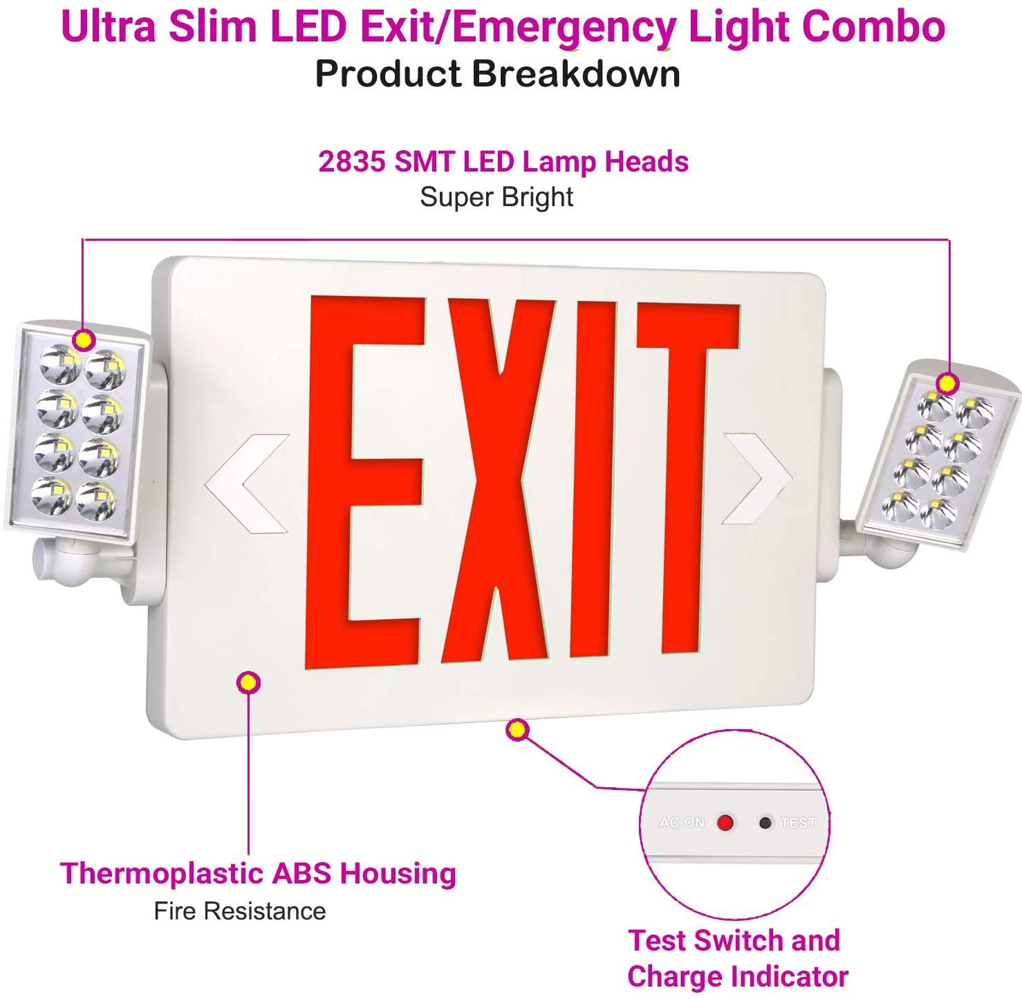 Battery Backup Lighting Hubbell Emergency Light & Exit Sign Combo - 120 ...