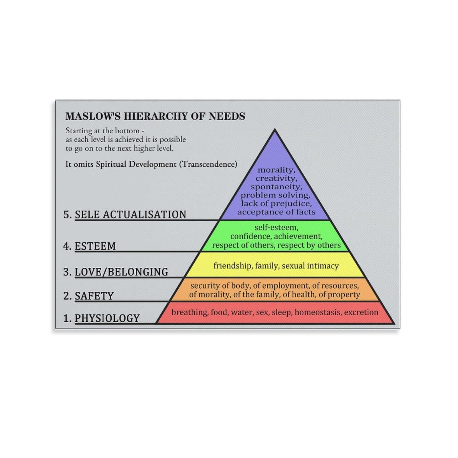 Amazon.com: Maslow's Hierarchy of Human Needs Poster, Hierarchy ...