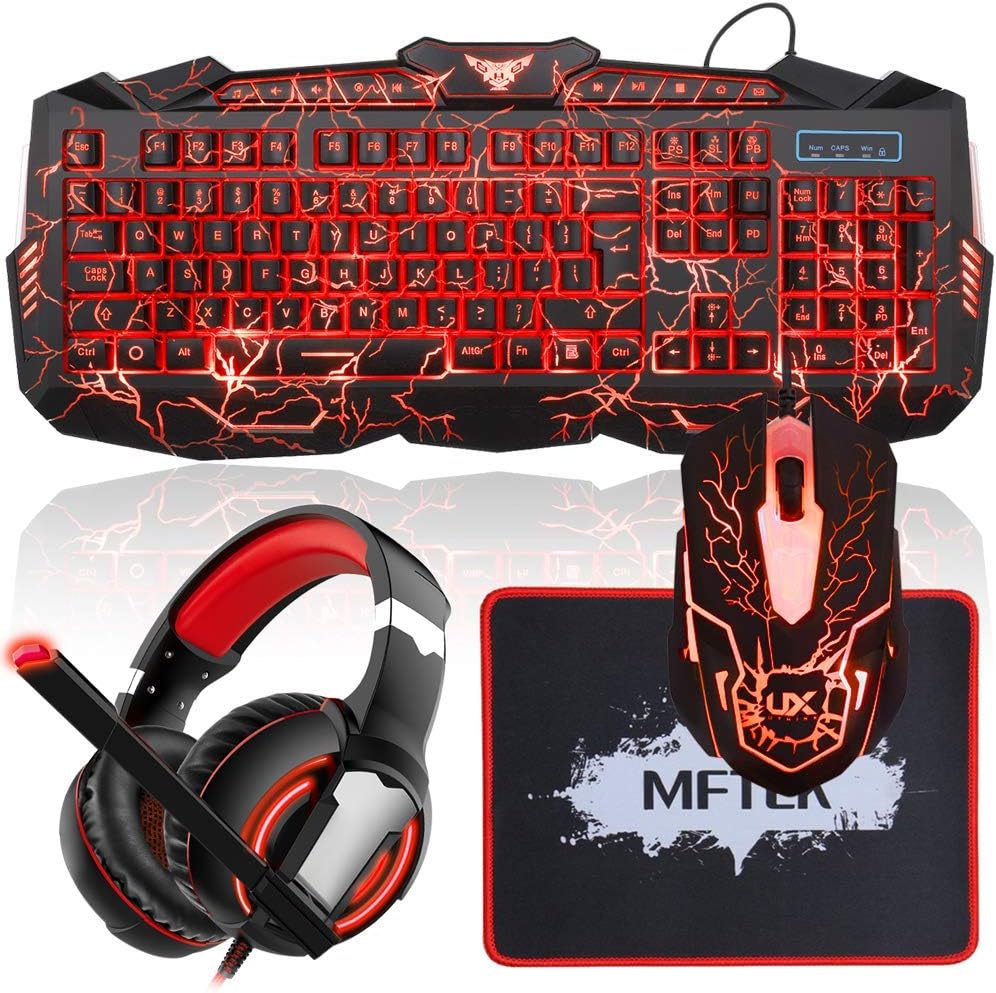 Amazon.com: MFTEK Backlit Wired Gaming Keyboard and Mouse Combo with ...