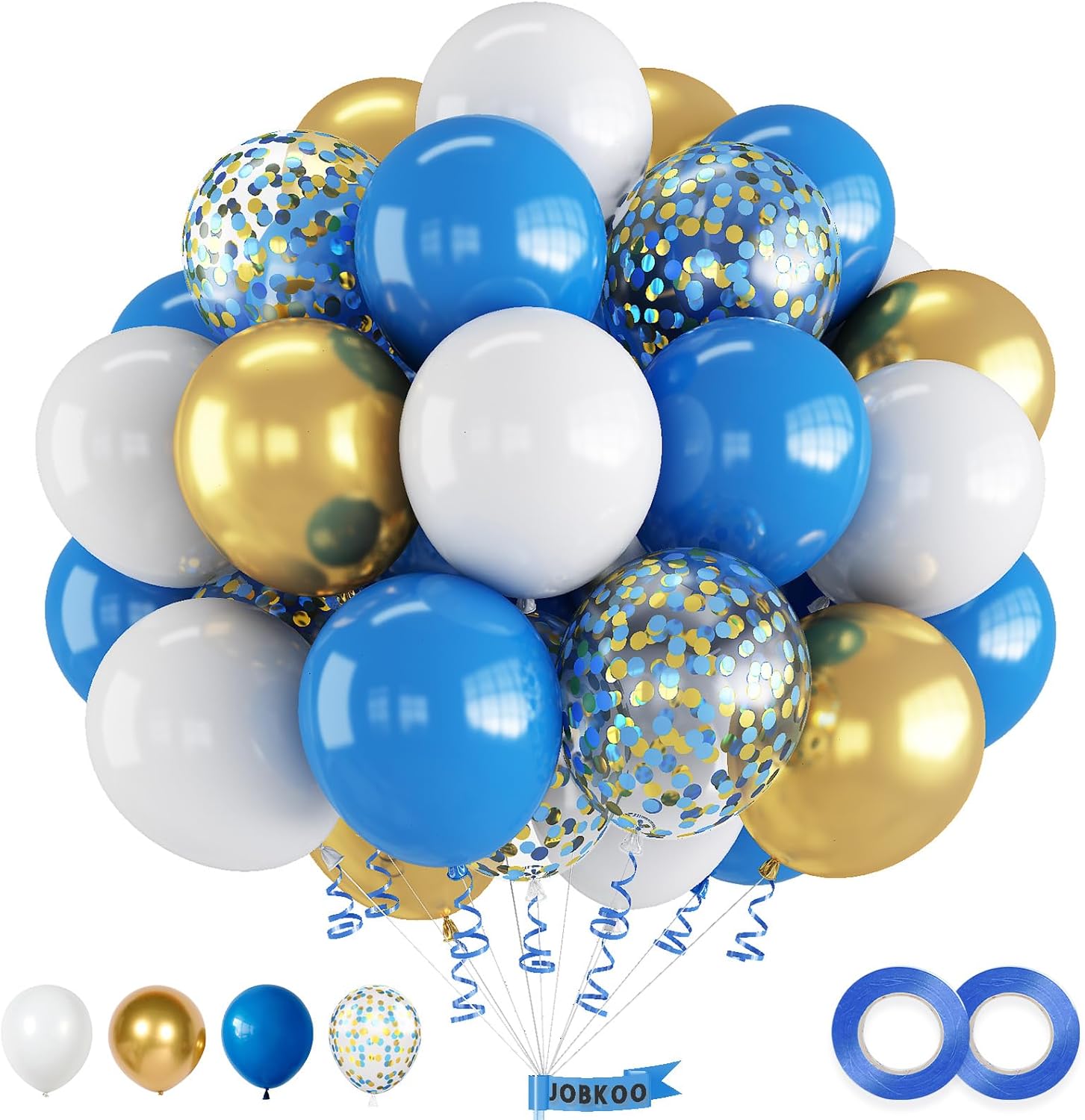 Amazon.com: Blue White and Gold Balloons, 60 PSC Blue and White Balloons Set with Blue Gold ...