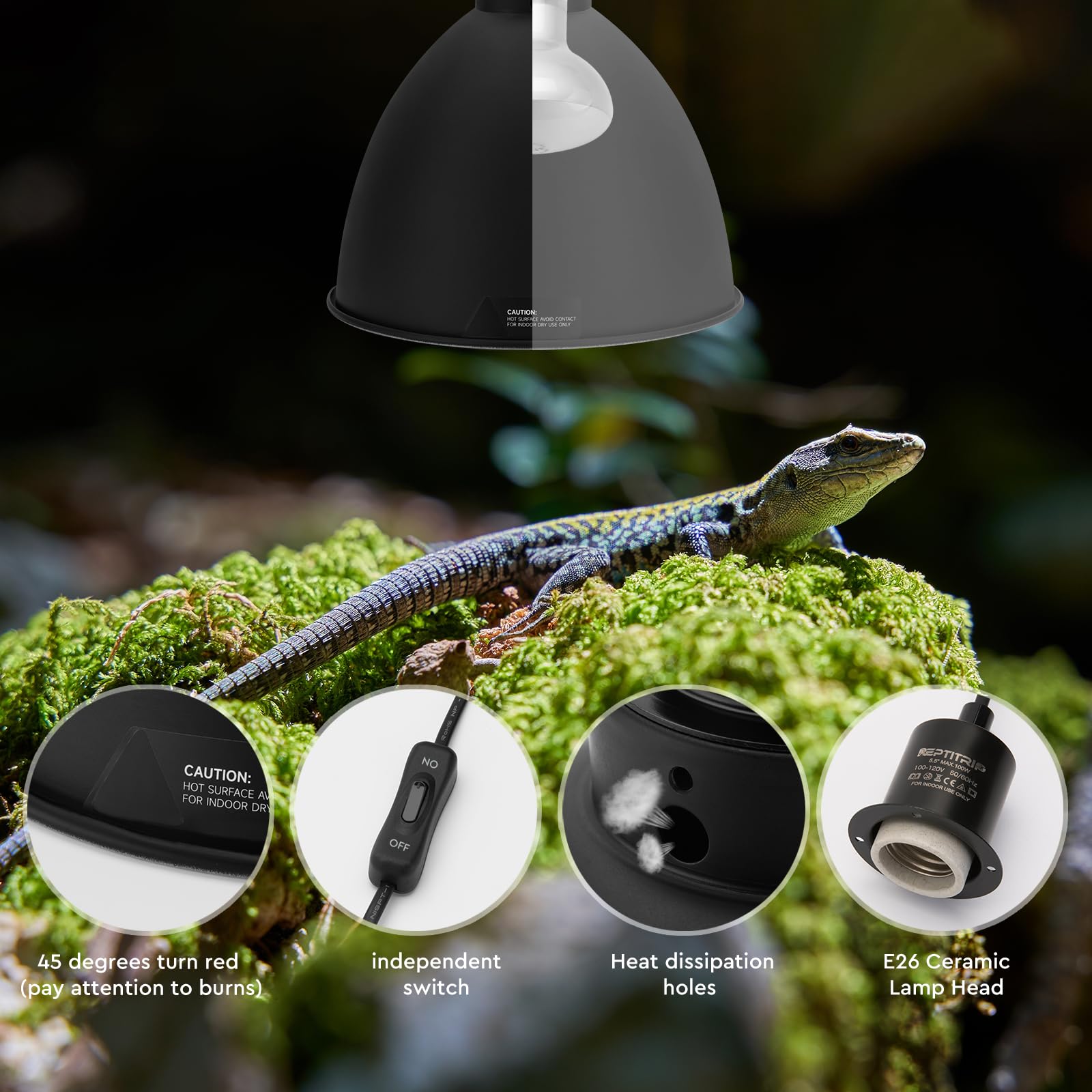 Snapklik.com : Deep Dome Reptile Light Fixture 8.5, Reptile Heat Lamp ...