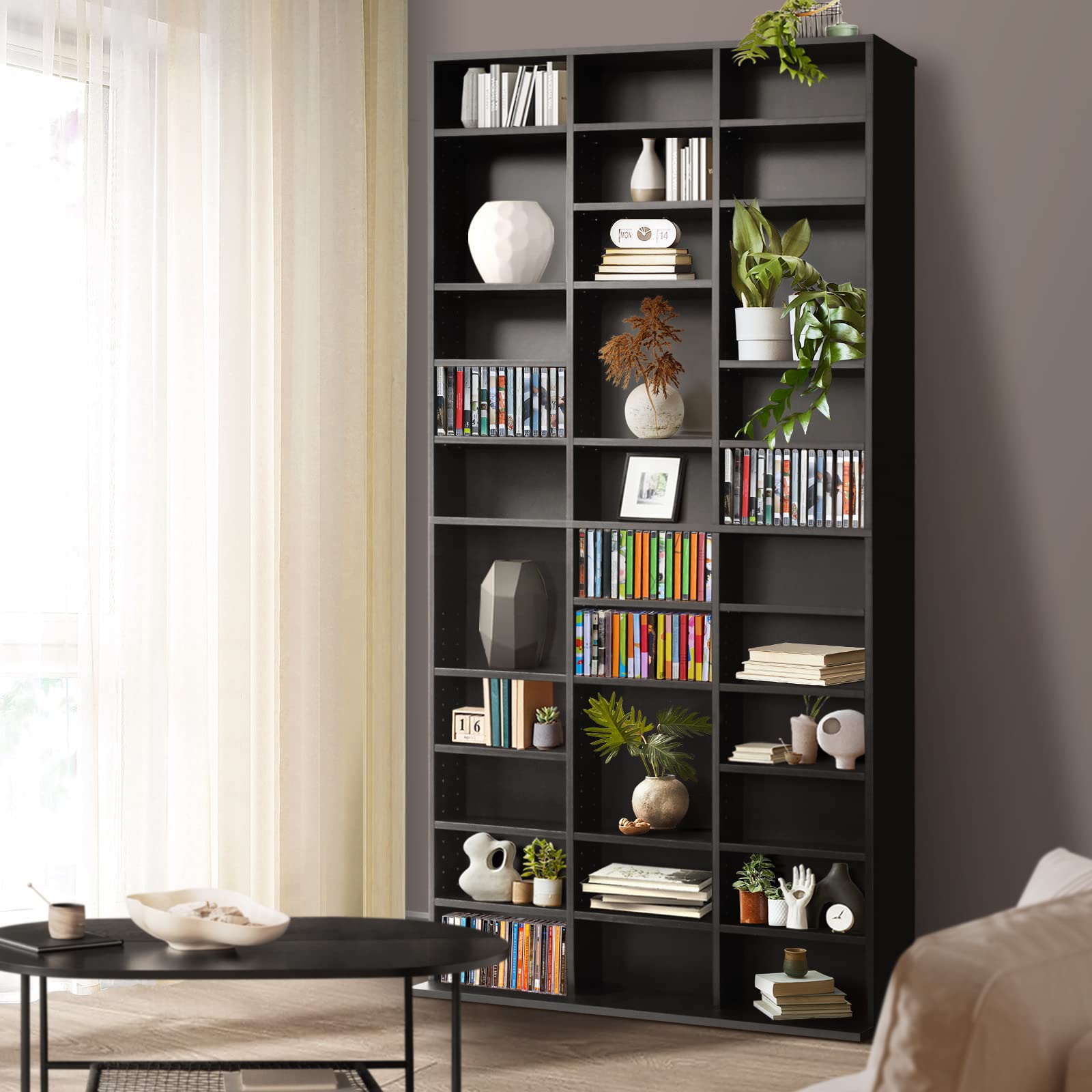 Oikiture Bookshelf 1044 CD/DVD Rack Wooden Shelving Unit Display Shelf ...