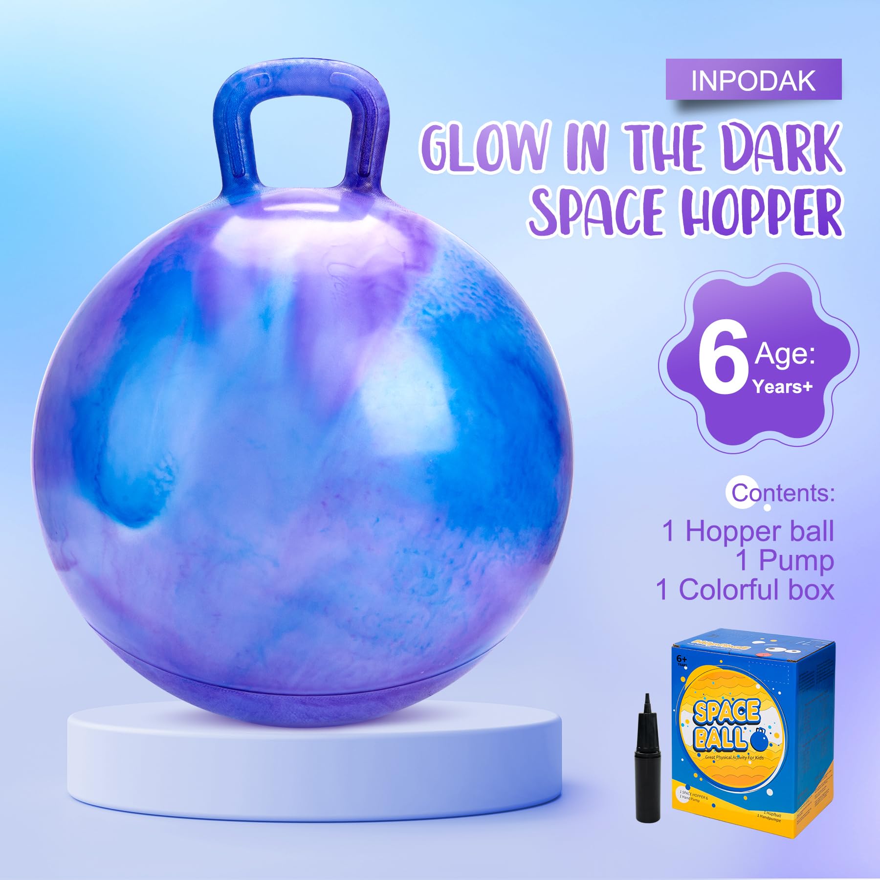 INPODAK Space Hopper for Kids Age 5, Glow in the Dark 20 Inches Hopping ...