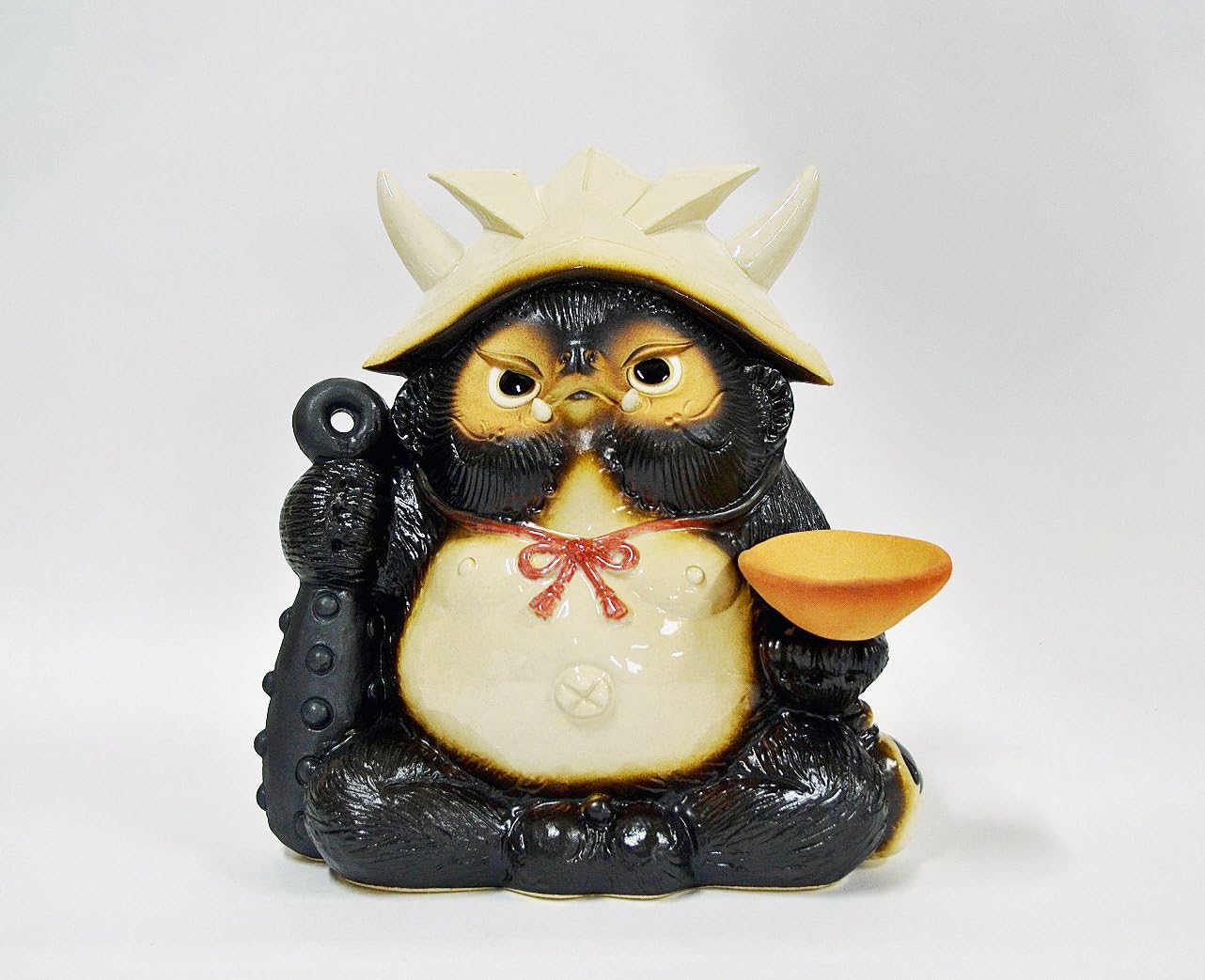 Japan Shigaraki Pottery 9.65'' Raccoon Dog Fuku-Oni Kami-Kabuto Tanuki ...