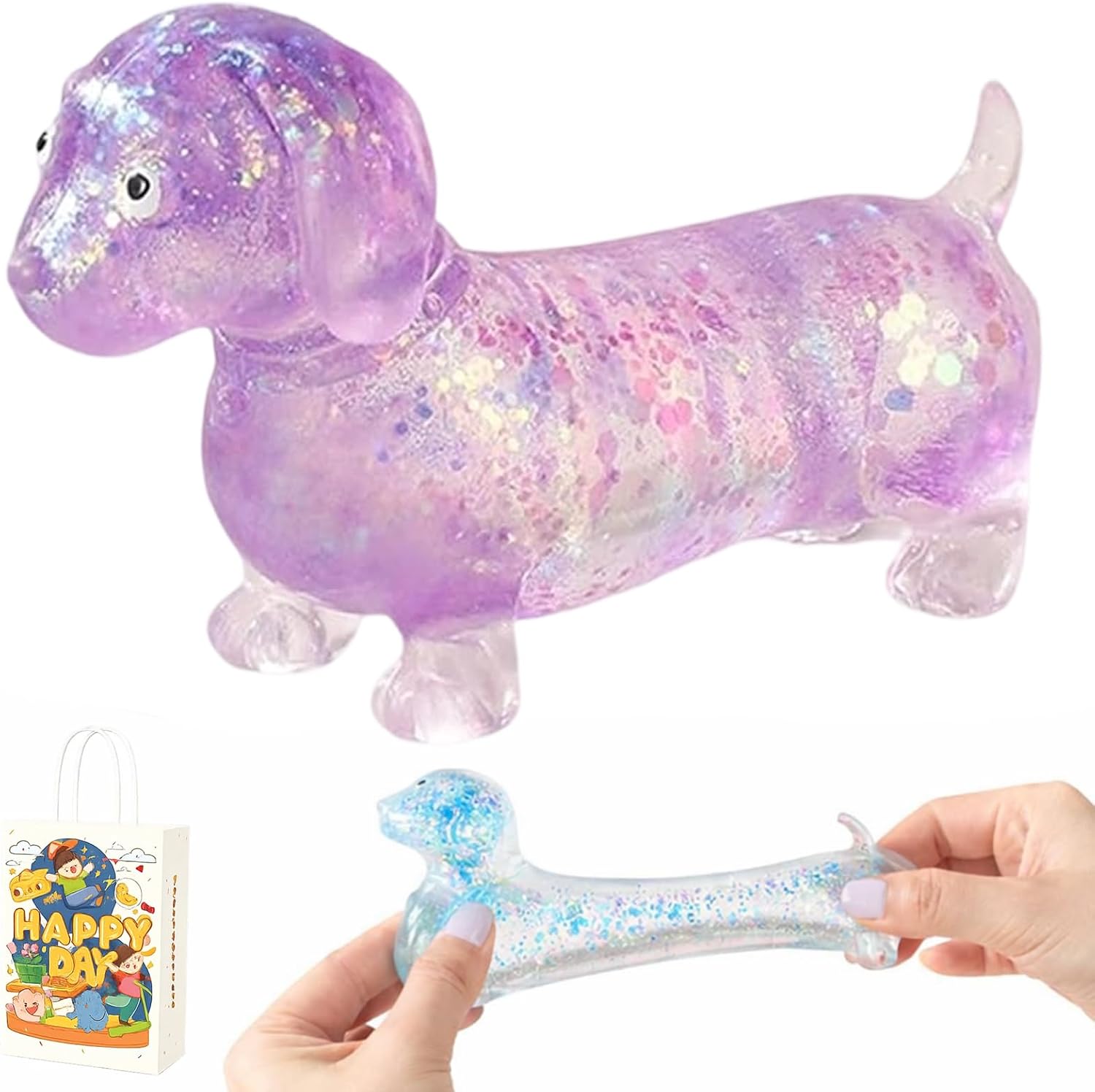 Amazon.com: 4PCS Dachshund Squishy, 4.3in Sparkly Weiner Dog Gel ...
