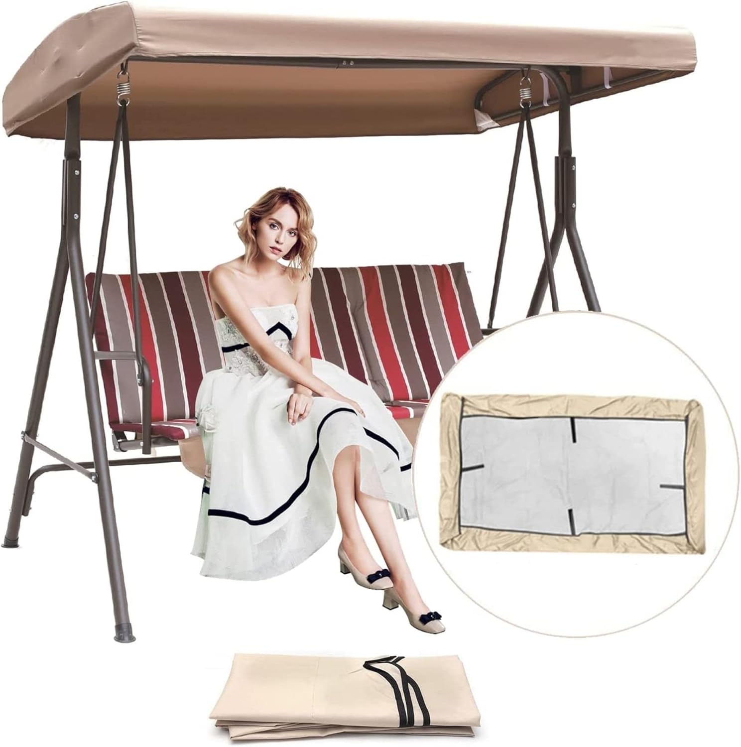 Amazon.com : Outdoor Patio Swing Canopy Replacement Top Cover 3 Seater ...