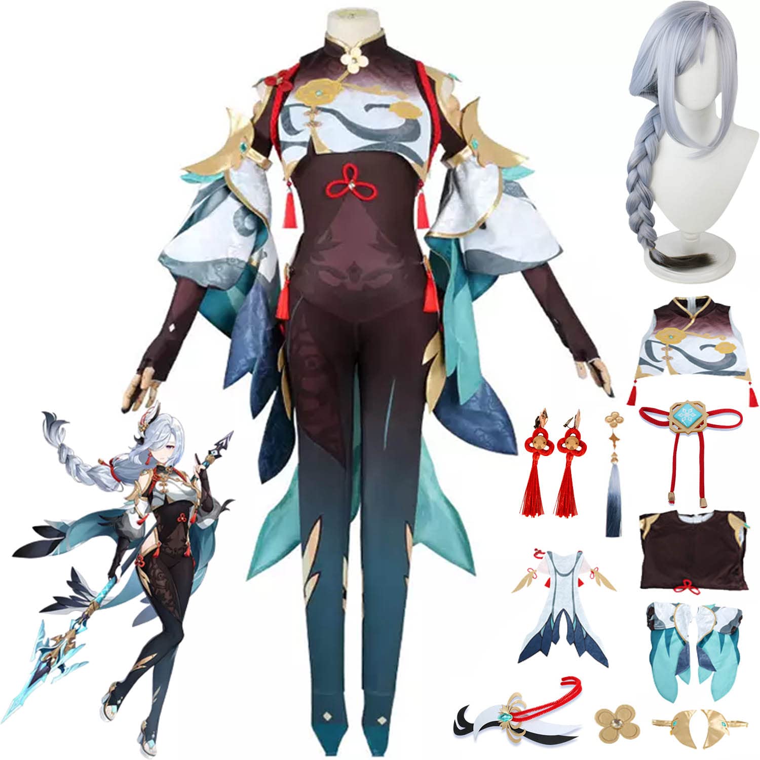 Buy Anime Shenhe Cosplay Costume Outfit Bodysuit Game Characters ...