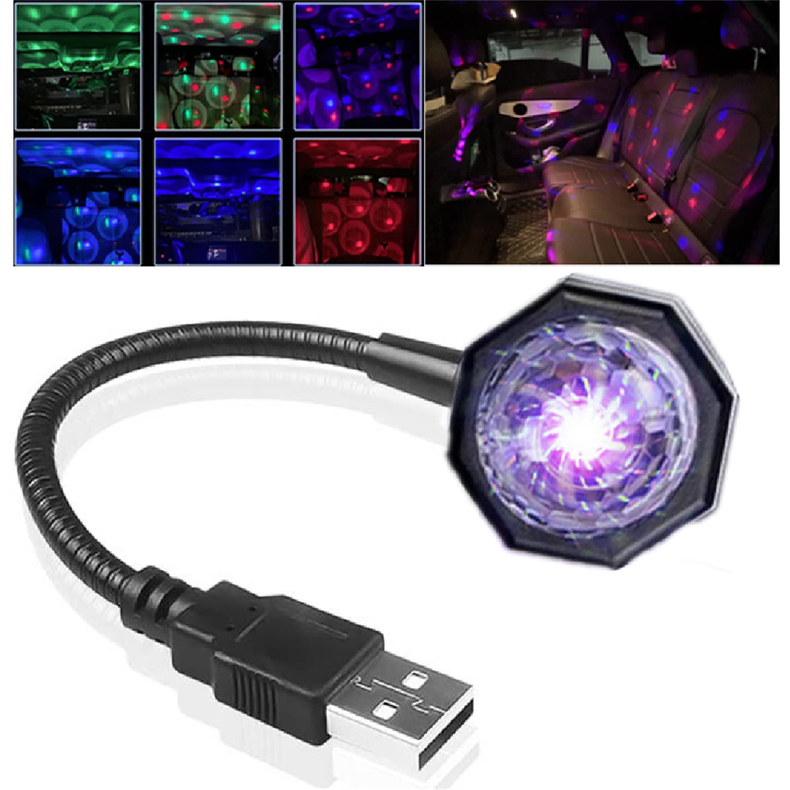 USB Star Night Light,3 Colors-9 Lighting Modes,Adjustable Interior Car ...