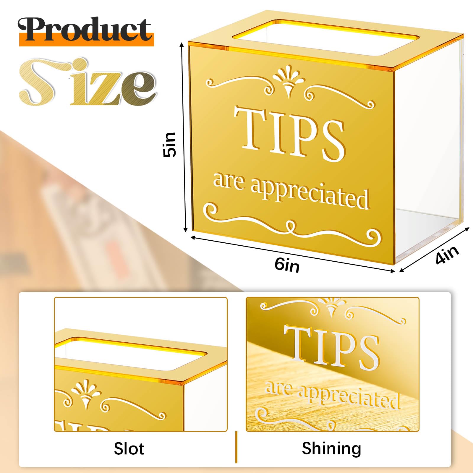 Snapklik.com : Vesici Acrylic Tips Jar For Money Tip Box Bucket 6 X 4 X ...