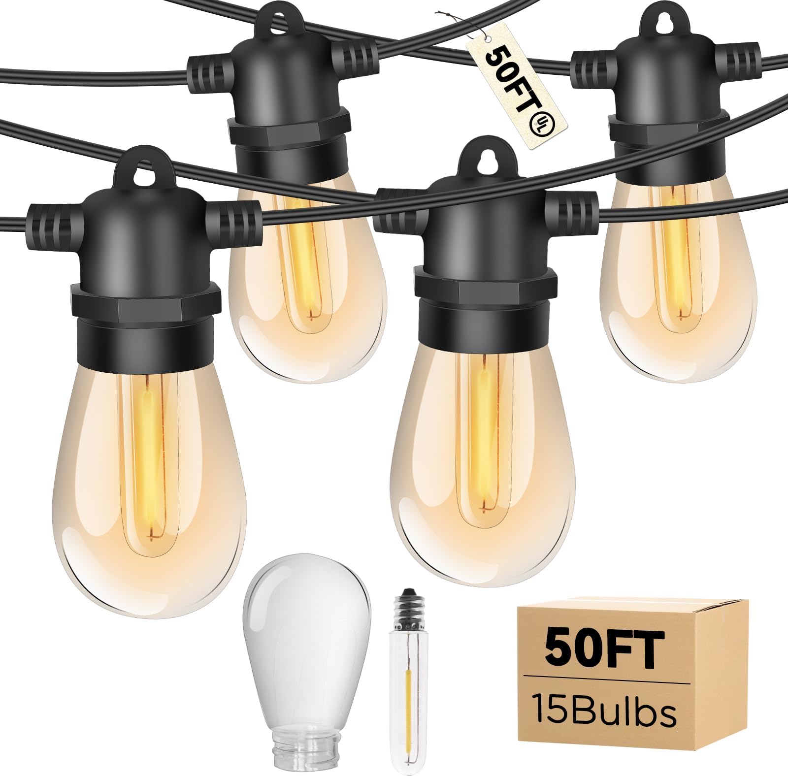 Amazon.com: QJIAY LED Qutdoor Light String 50FT with 15+1 Shatterproof ...