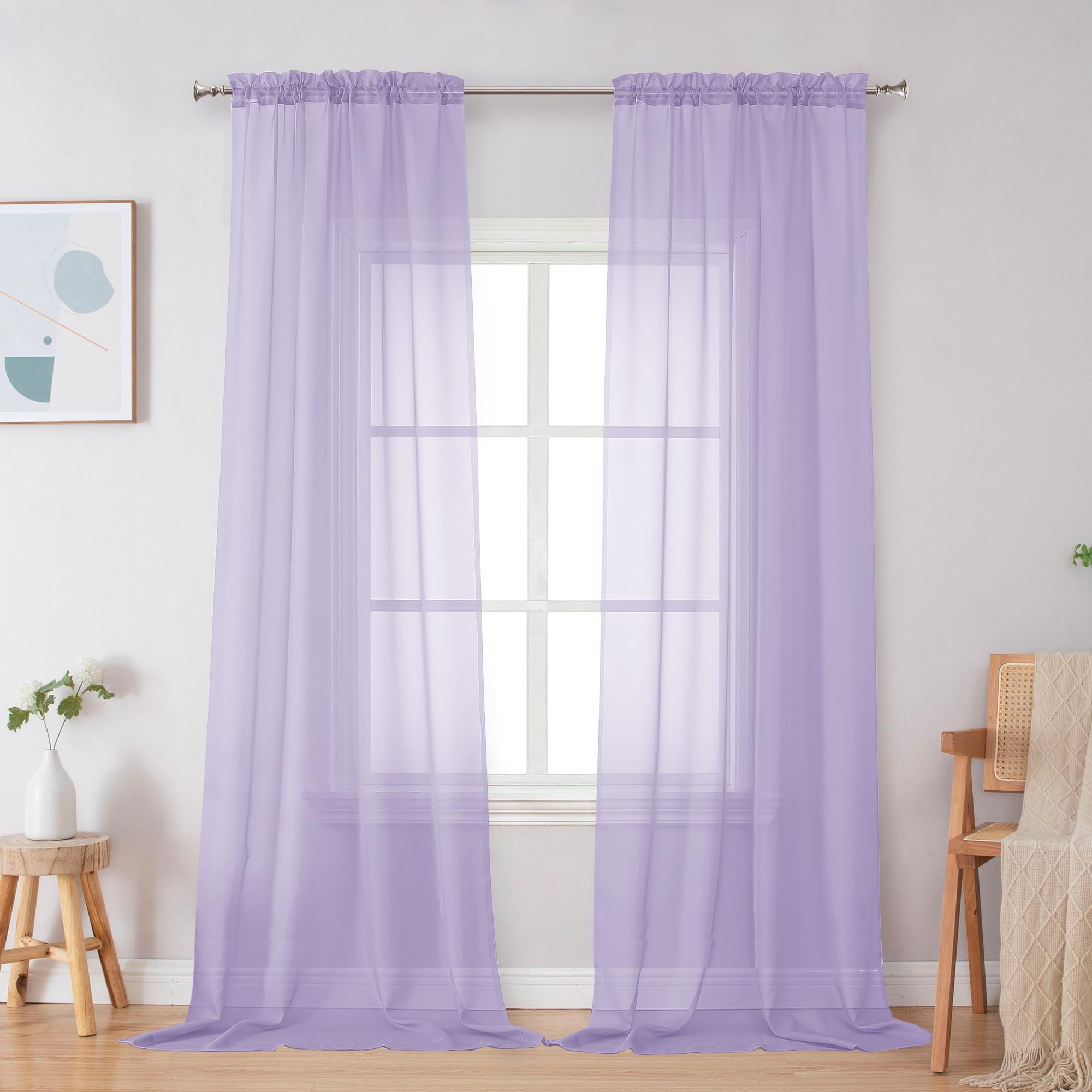 Amazon.com: Simplebrand Lavender Sheer Curtains 96 Inches Long, Light ...