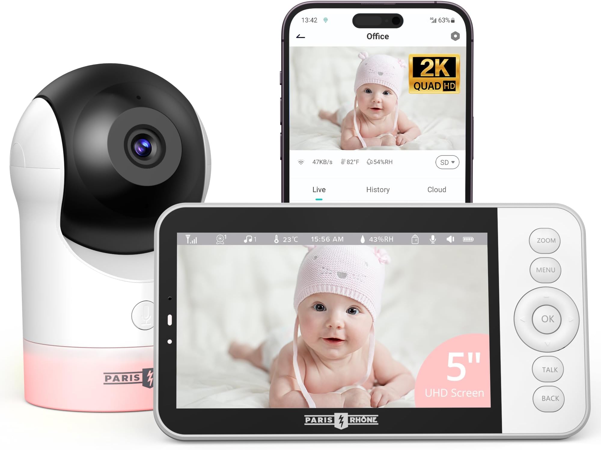 Amazon.com: PARIS RHÔNE Video Baby Monitor, 2K UHD WiFi Camera, Night ...