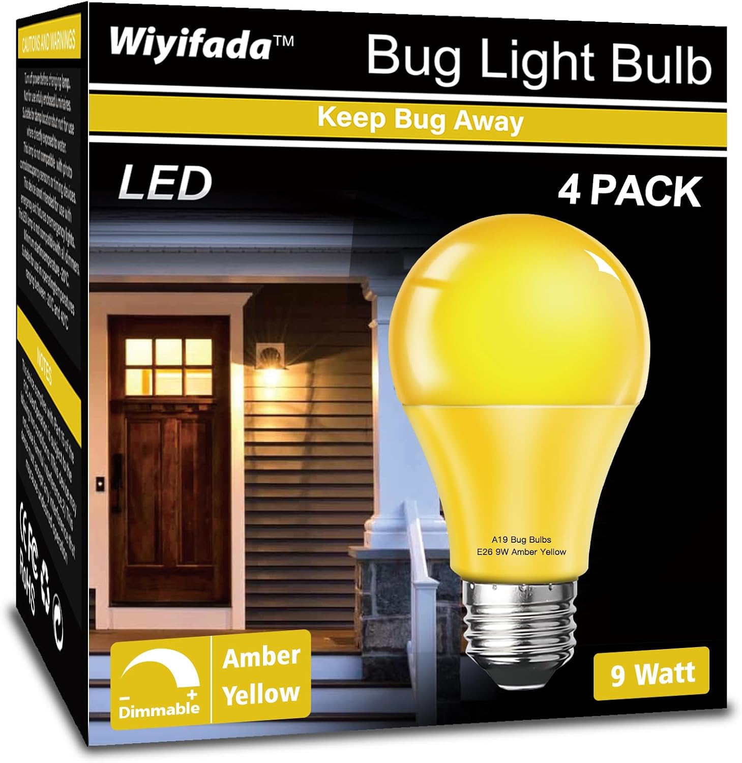 Amazon.com: Wiyifada LED Bug Light Bulbs Outdoor 4 Pack,Dimmable 9W ...