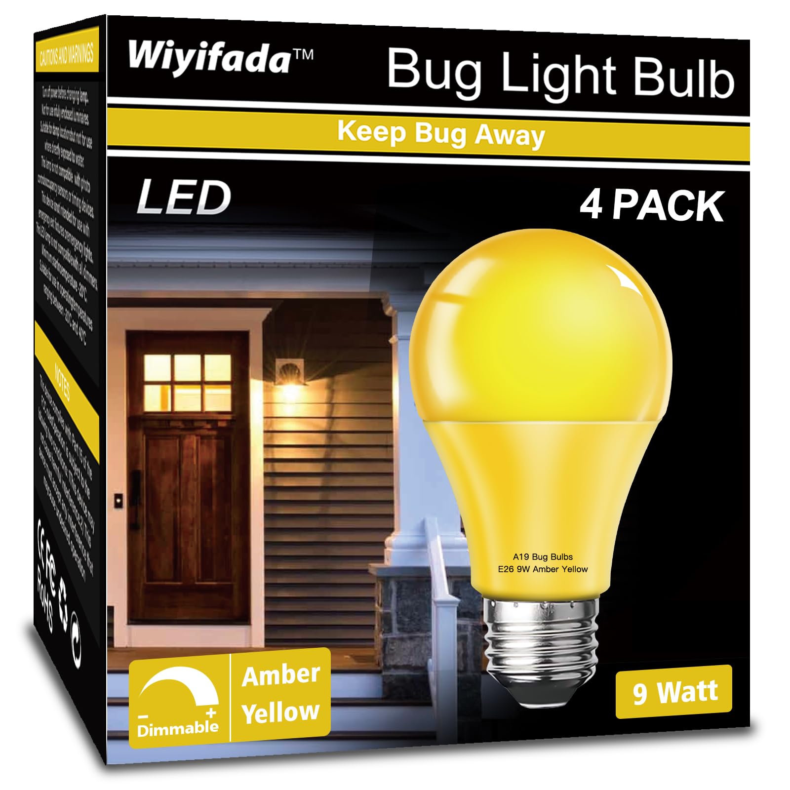 Amazon.com: Wiyifada LED Bug Light Bulbs Outdoor 4 Pack,Dimmable 9W ...