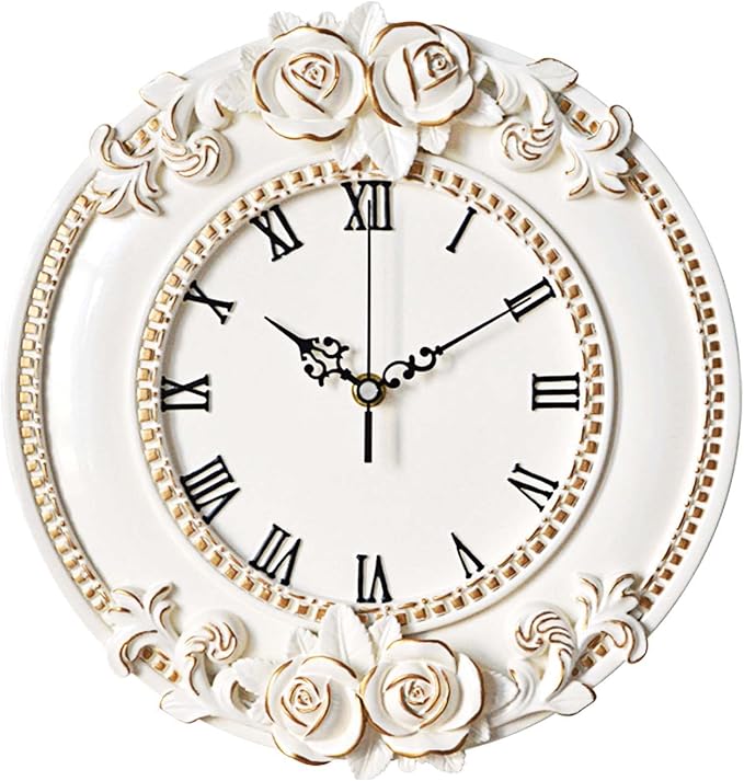 Amazon.com: Detemo European Retro Wall Clock Decor,Mute Rose Relief ...