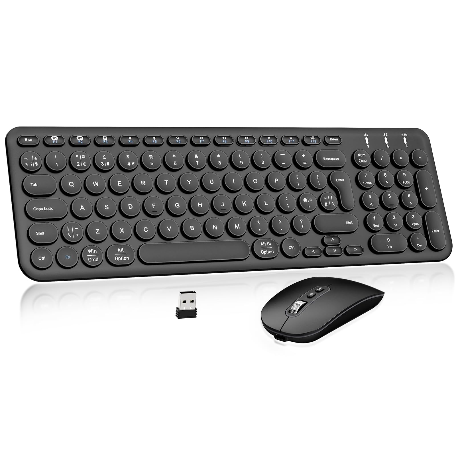 Wireless Keyboard Mouse Set, Rechargeable Quiet Design, Bluetooth & 2 ...