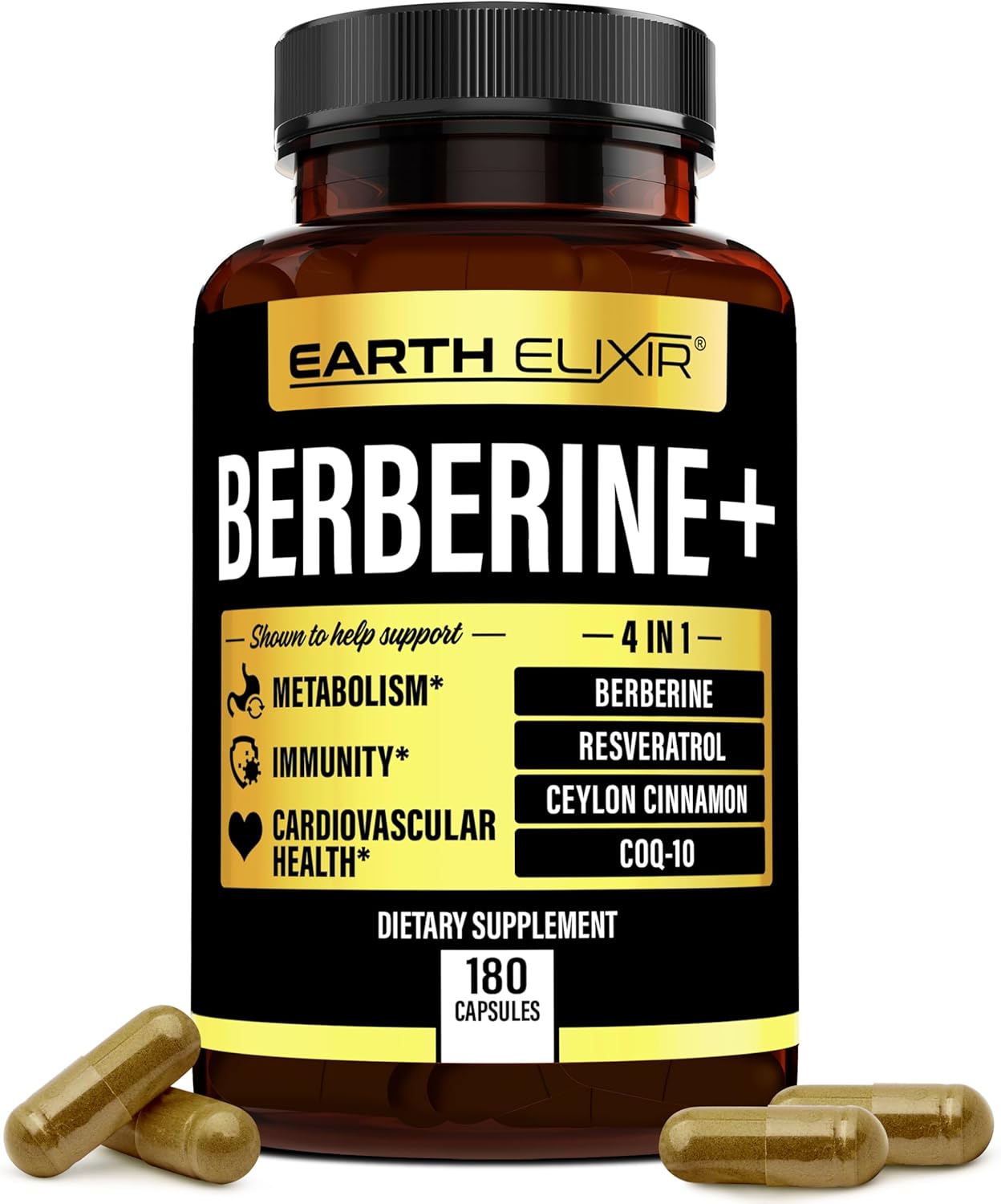 Amazon.com: Earth Elixir 4-in-1 Berberine Supplement 1200mg (180 Caps ...
