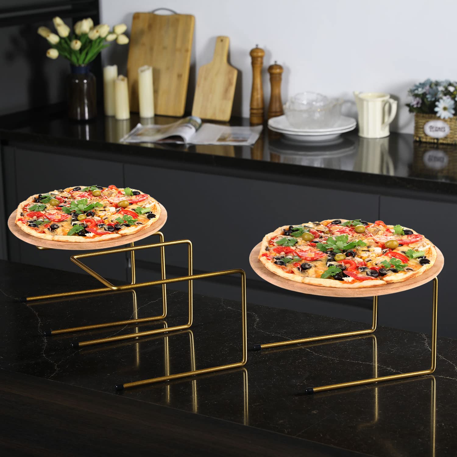 Snapklik.com : MyGift Brass Metal Pizza Table Stands