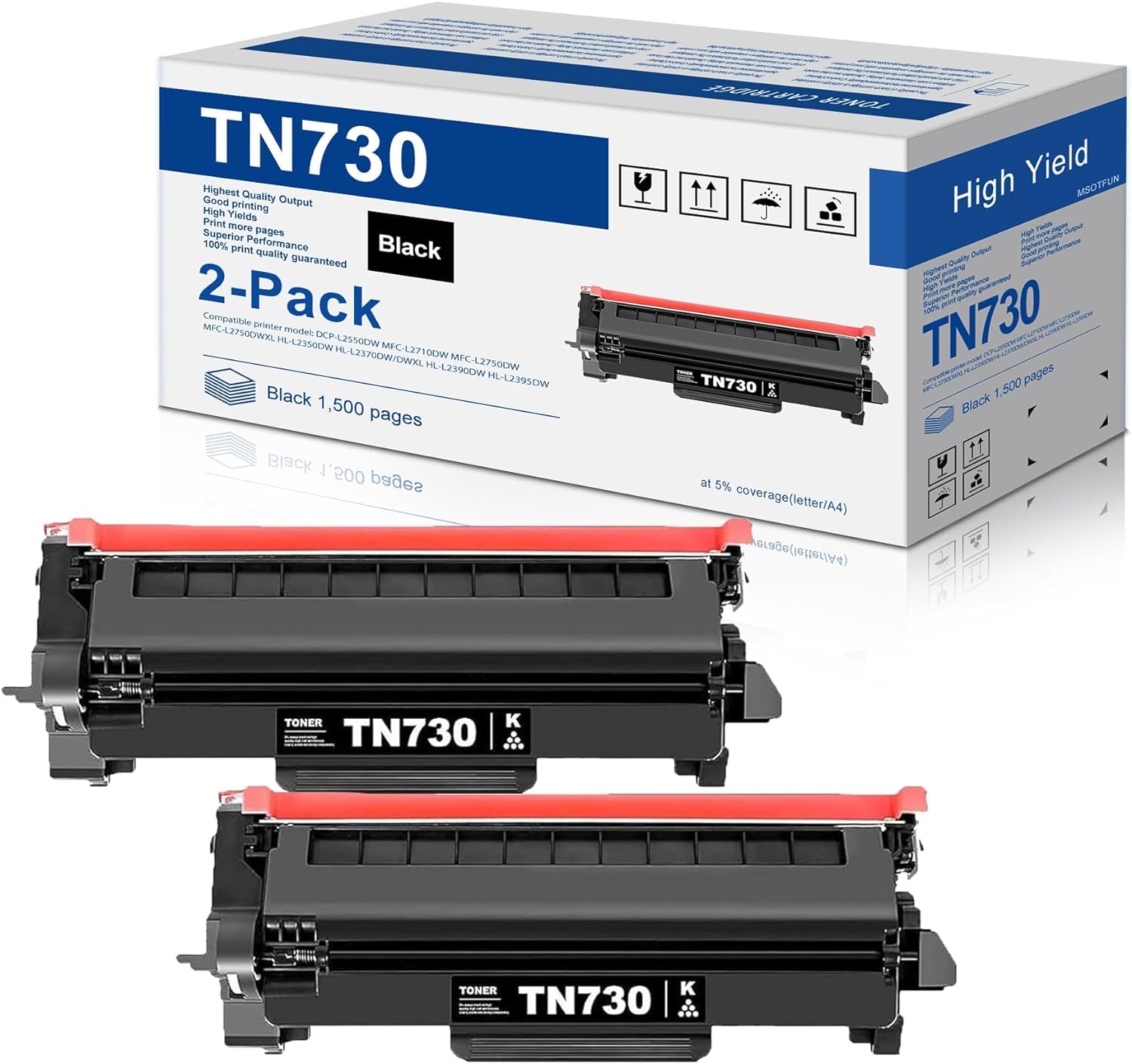 TN-730 TN730 Toner Cartridge High Yield 2 Pack Black Replacement for ...