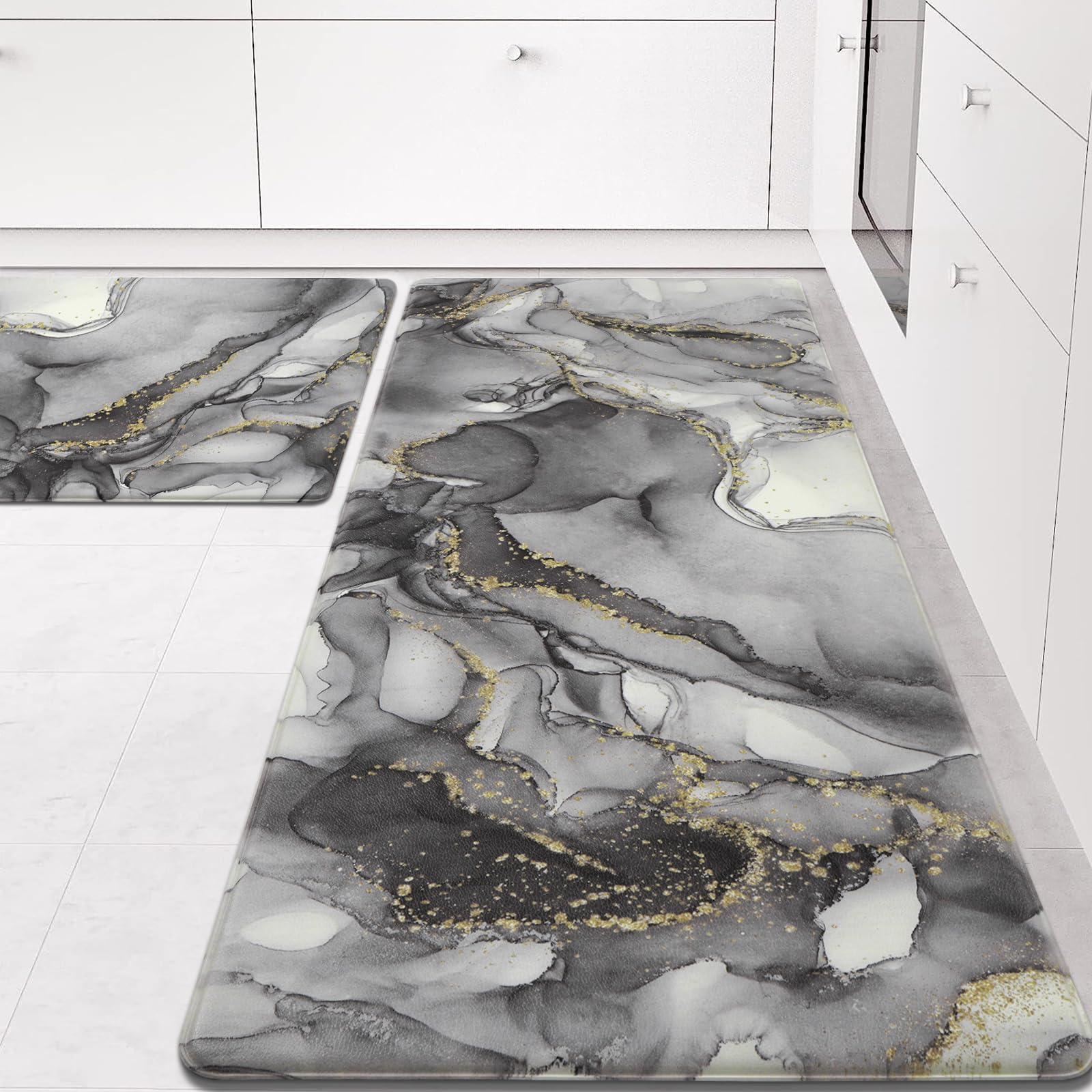 Amazon.com: Kitchen Rugs Cushioned Anti Fatigue 2 Piece Set, Marble ...