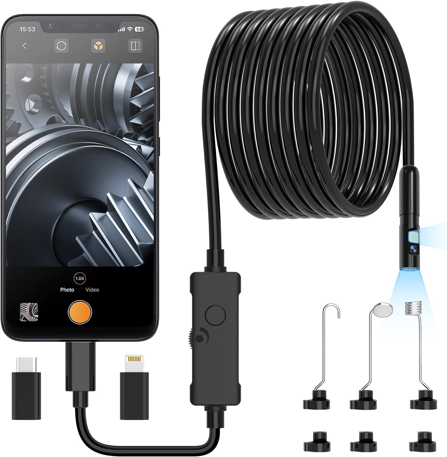 Amazon.com: Endoscope Camera with Light for iPhone or Android Phone ...