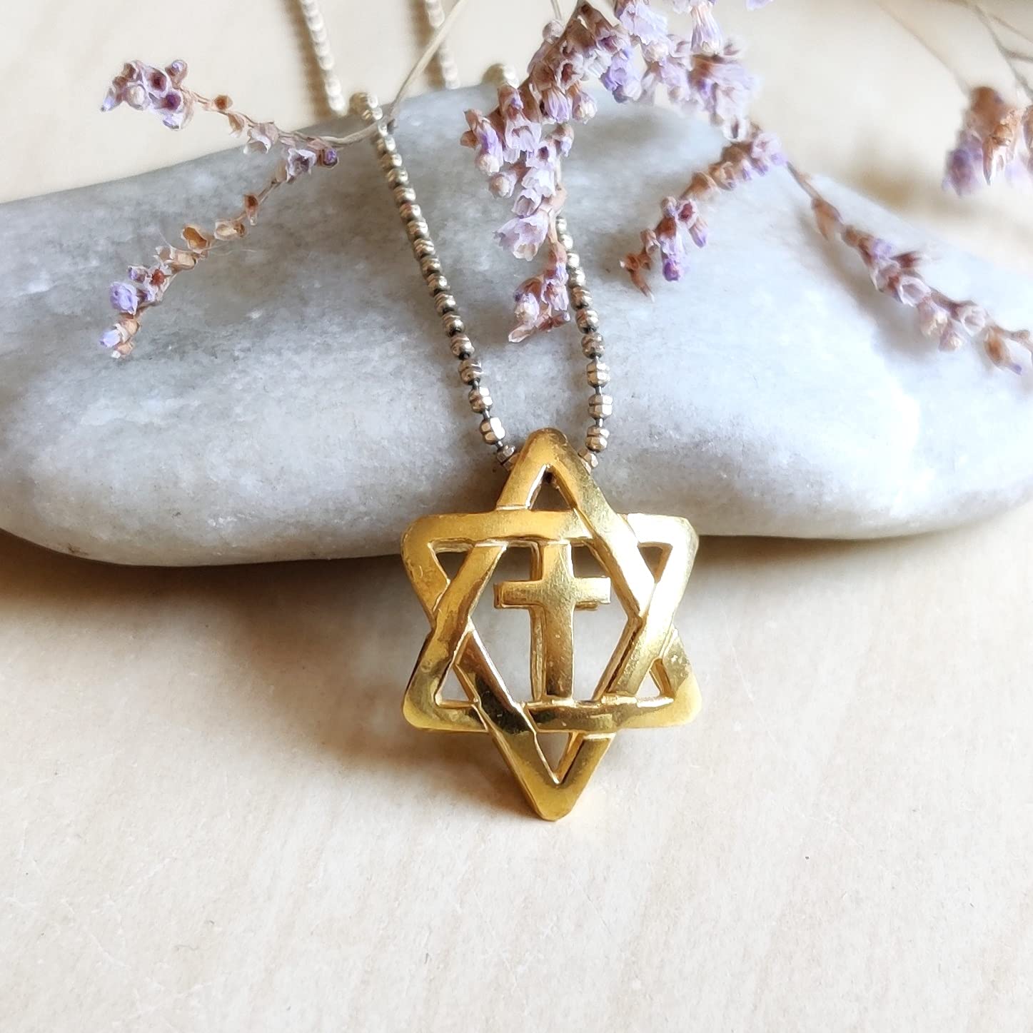 Star of David With Cross Gold Necklace, 3D design Messianic Pendant ...