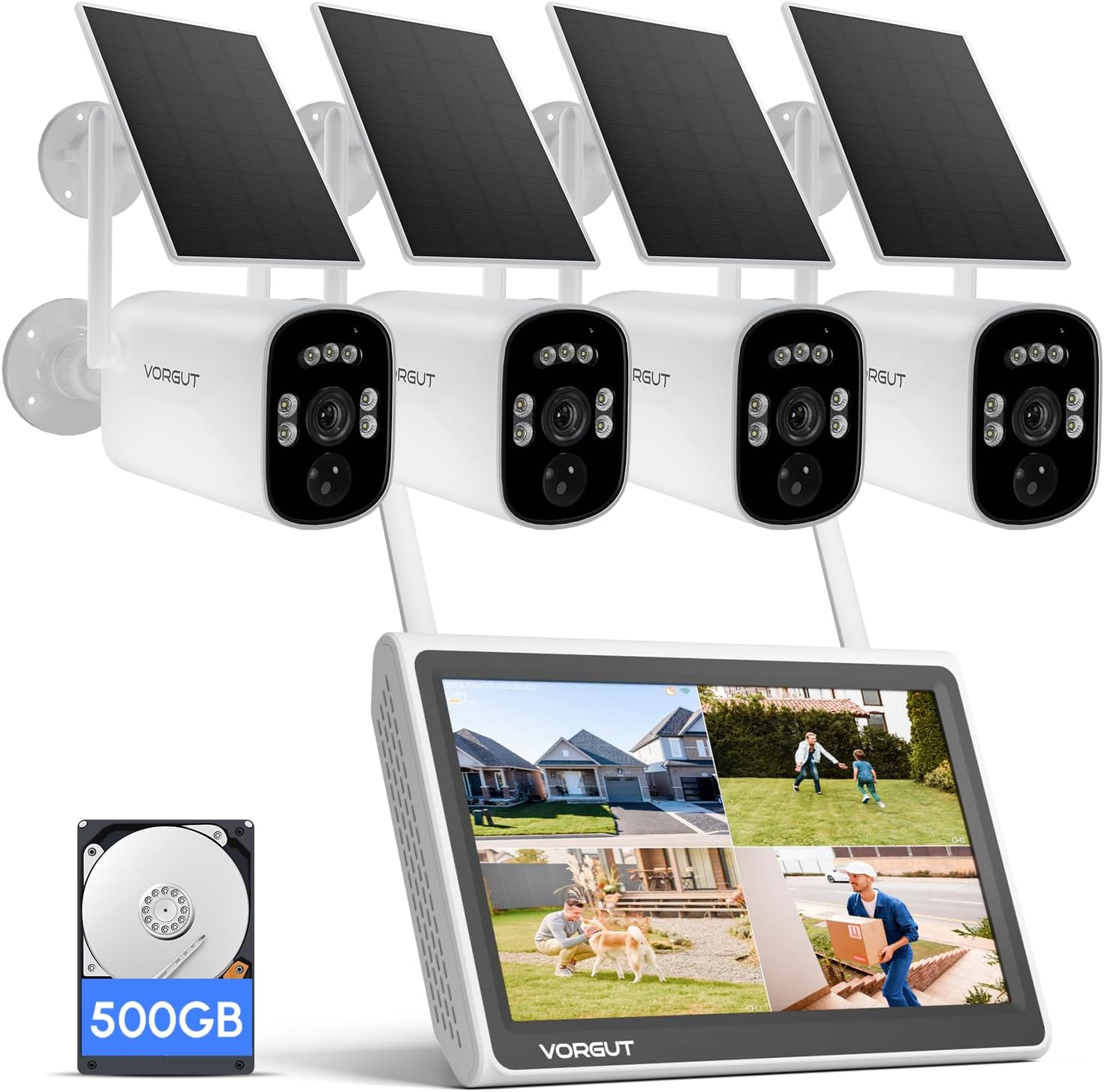 Amazon.com : VORGUT Solar Home Security Camera System with Monitor, 4MP ...