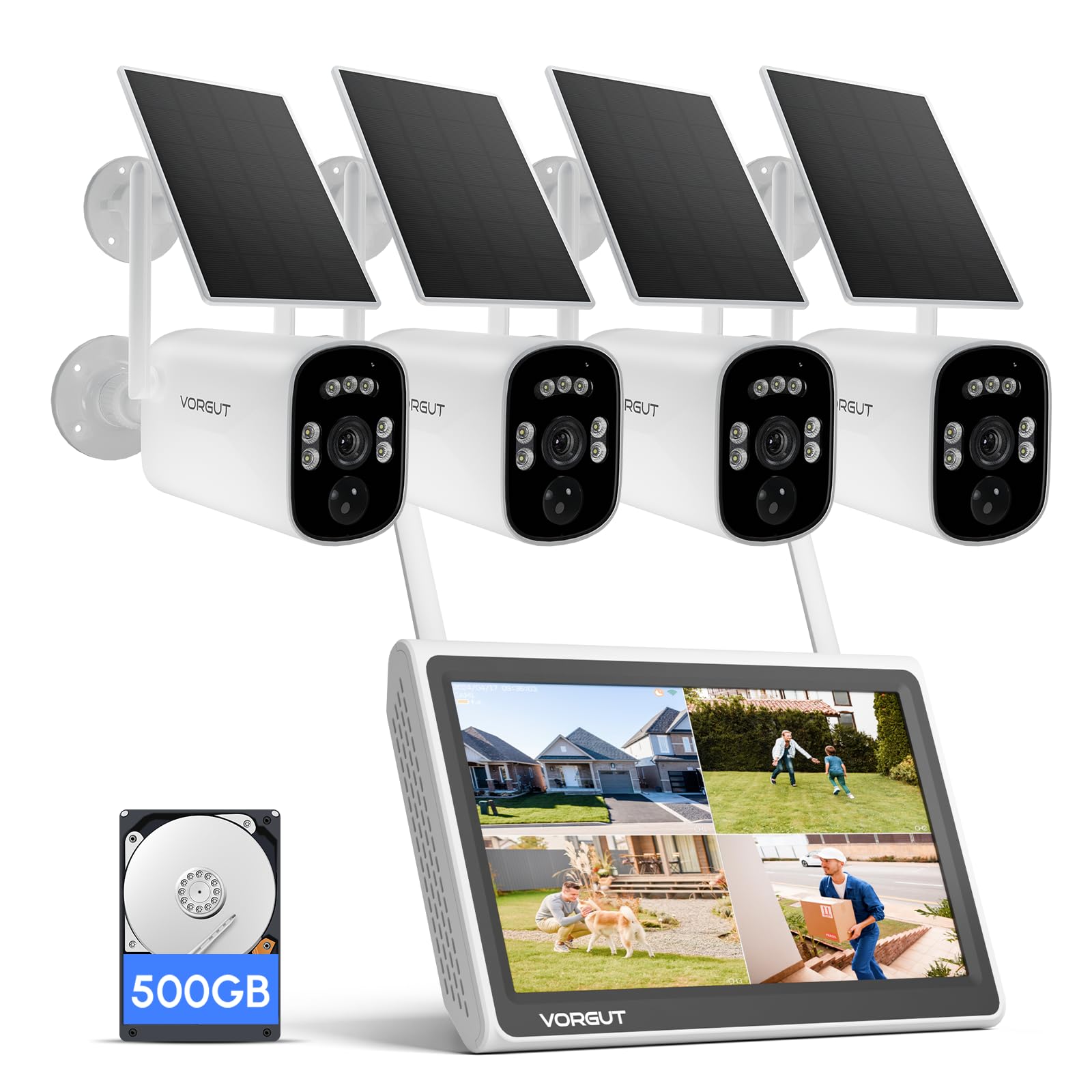 Amazon.com : VORGUT Solar Home Security Camera System with Monitor, 4MP ...