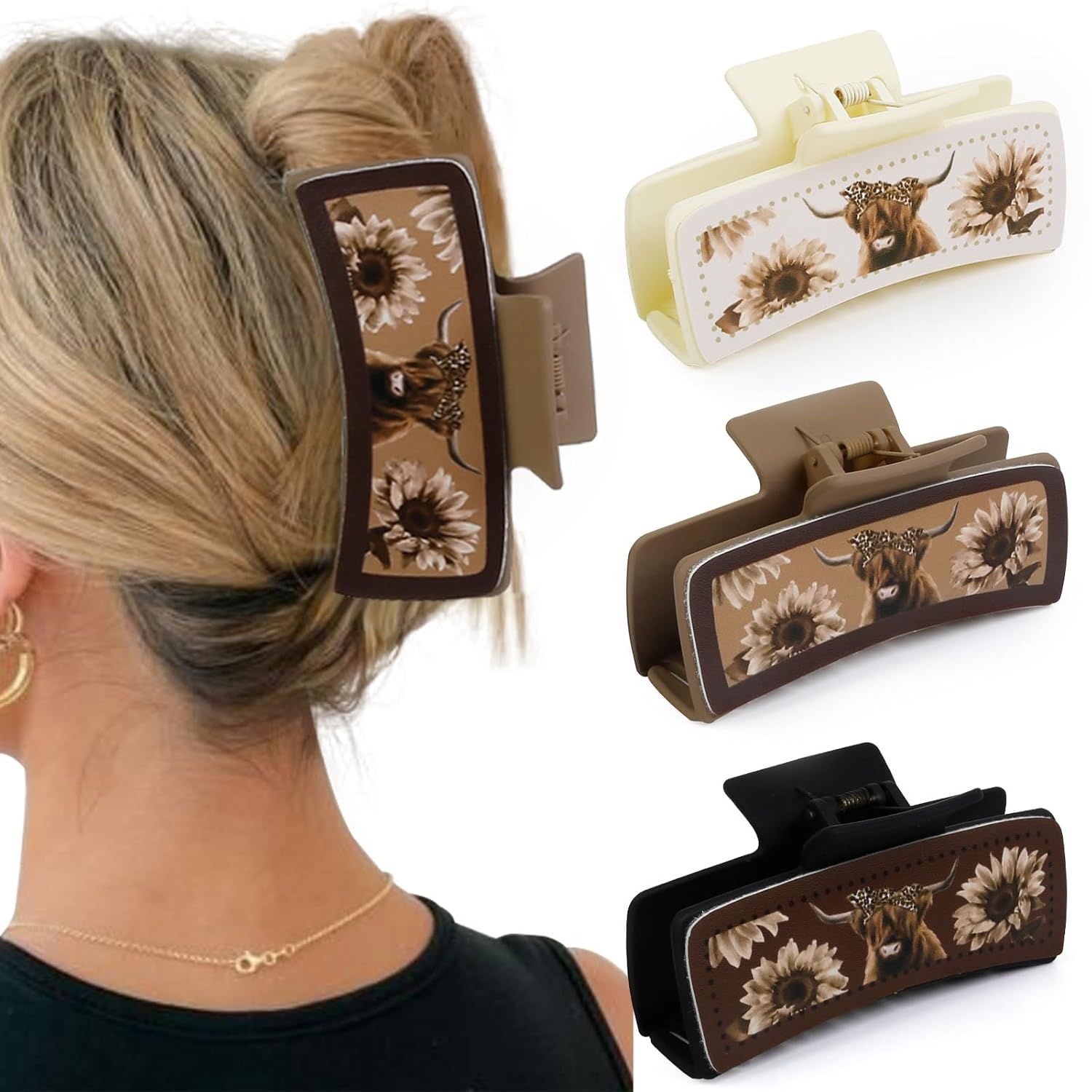 Amazon.com : Western Hair Clips for Women 4" Large Leather Claw Clips ...