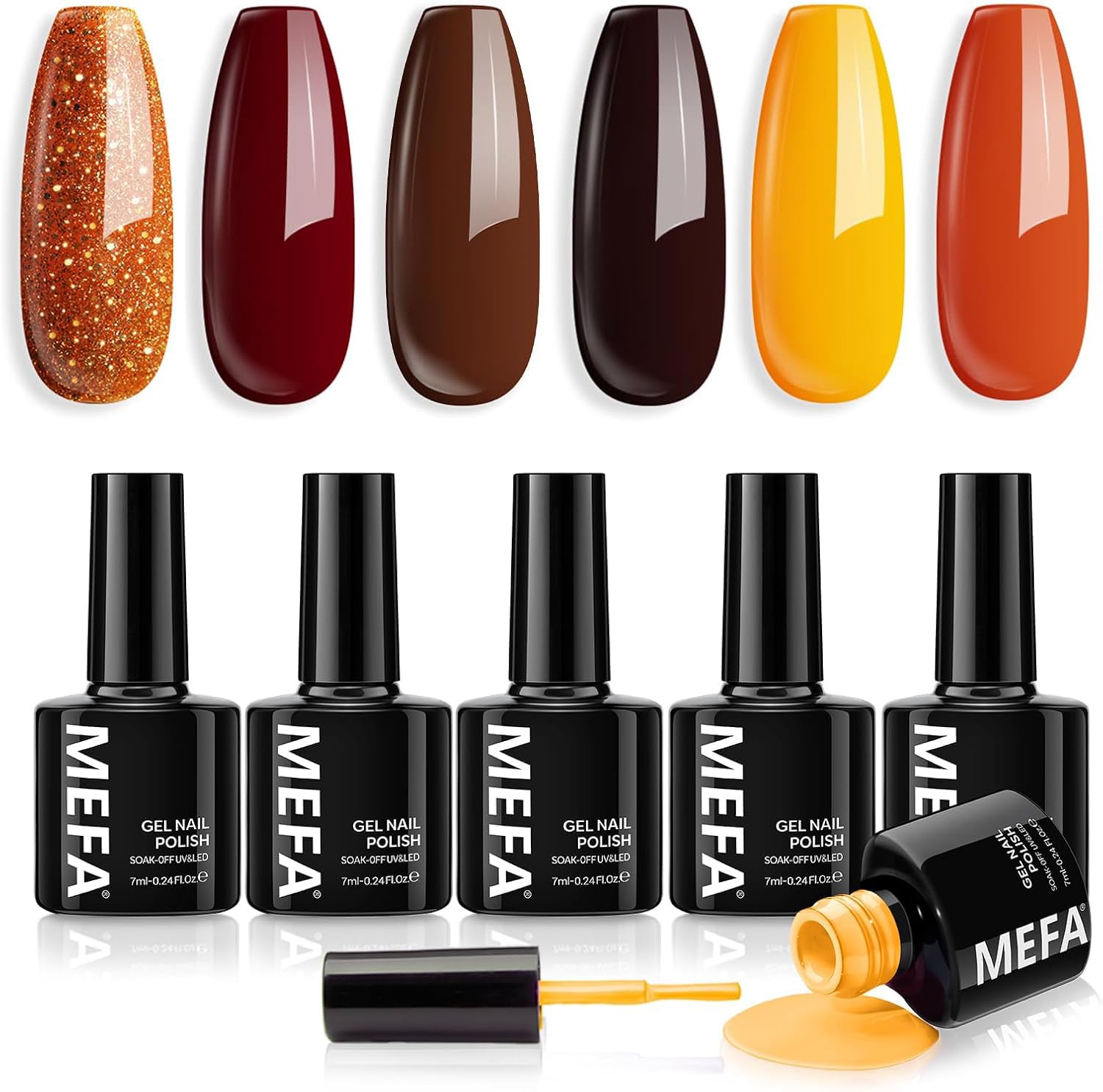 MEFA Gel Nail Polish Set, 6 Colors Autumn Gel Nail Polish Glitter ...