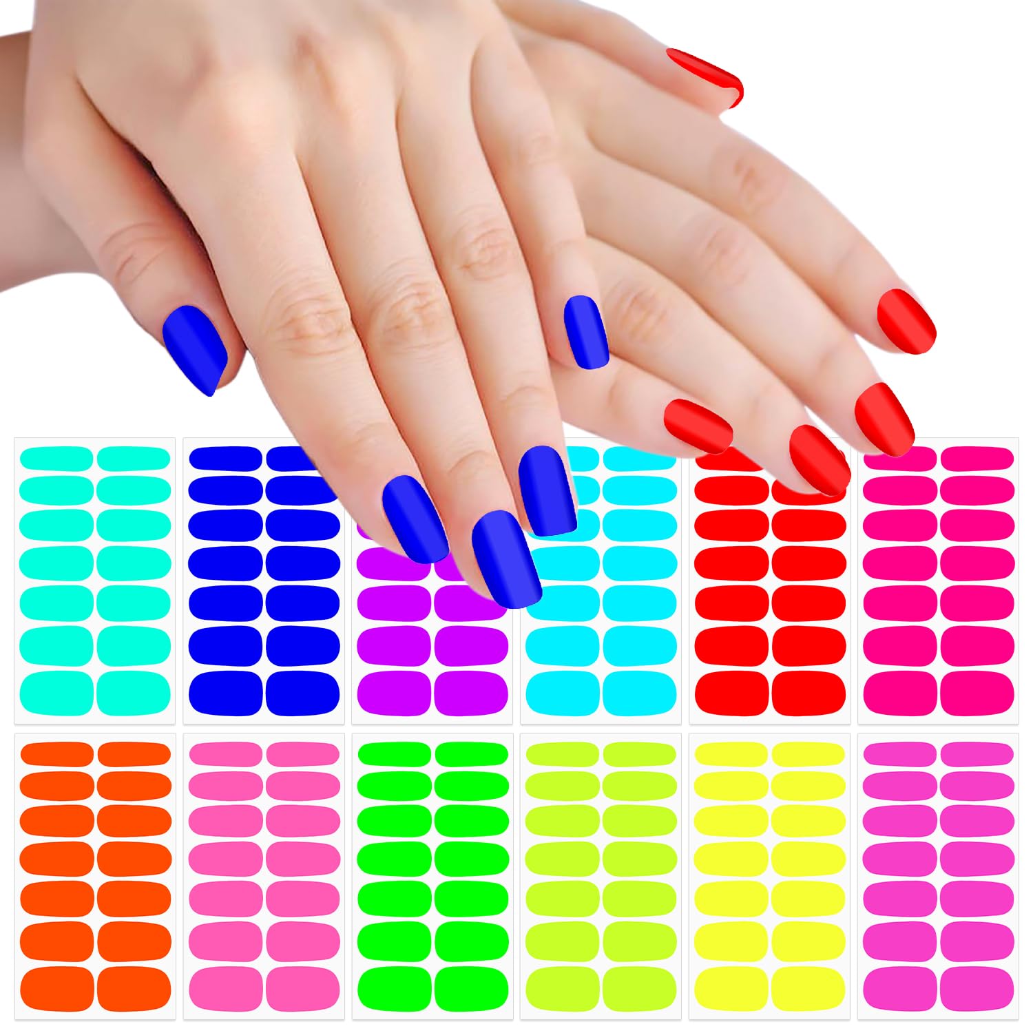 Amazon.com: SILPECWEE 12 Sheets Fluorescence Solid Nail Polish Stickers ...