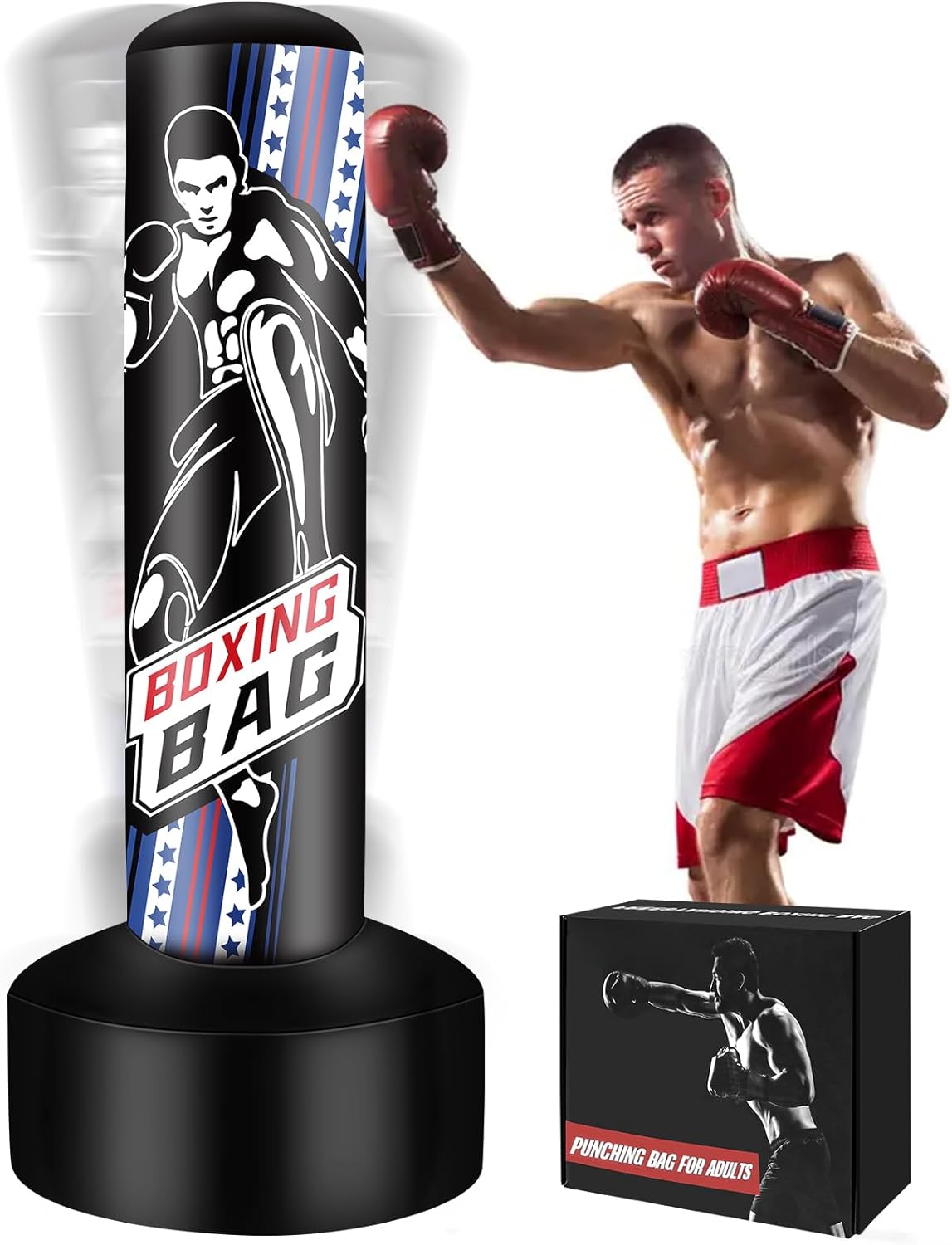 Standing Punching Bag for Adults, 70'' Boxing Bag with Stand Inflatable ...