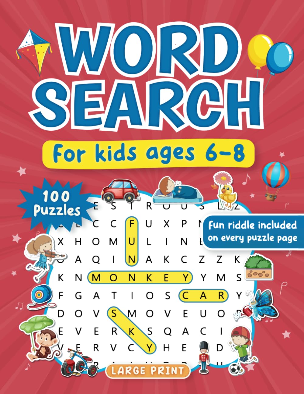 Word Search For Kids Ages 6-8: 100 Word Searches and 100 Riddles (Word ...