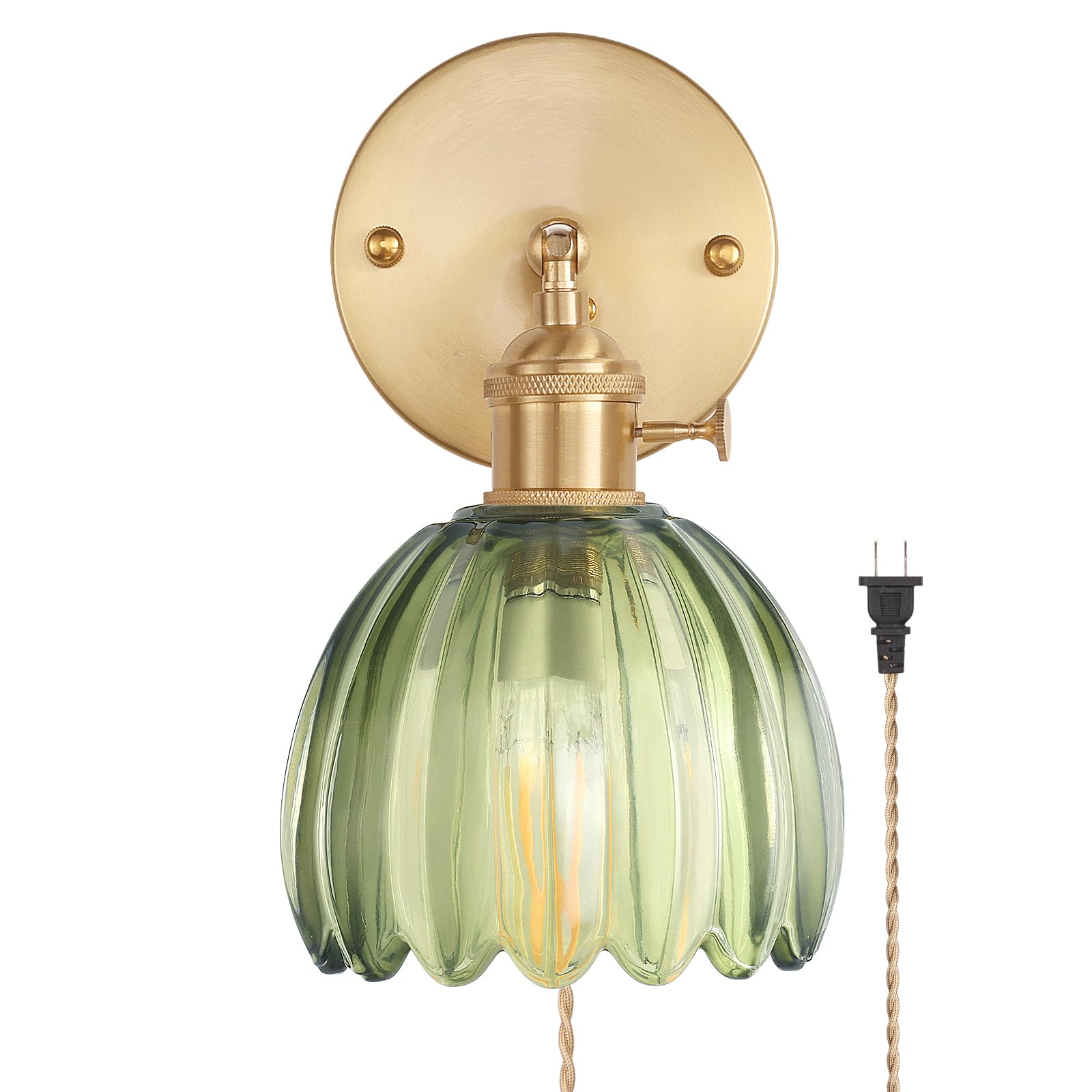 Shenmoyl Plug in Wall Sconce, Green Tulip Glass Lampshade Wall Light ...