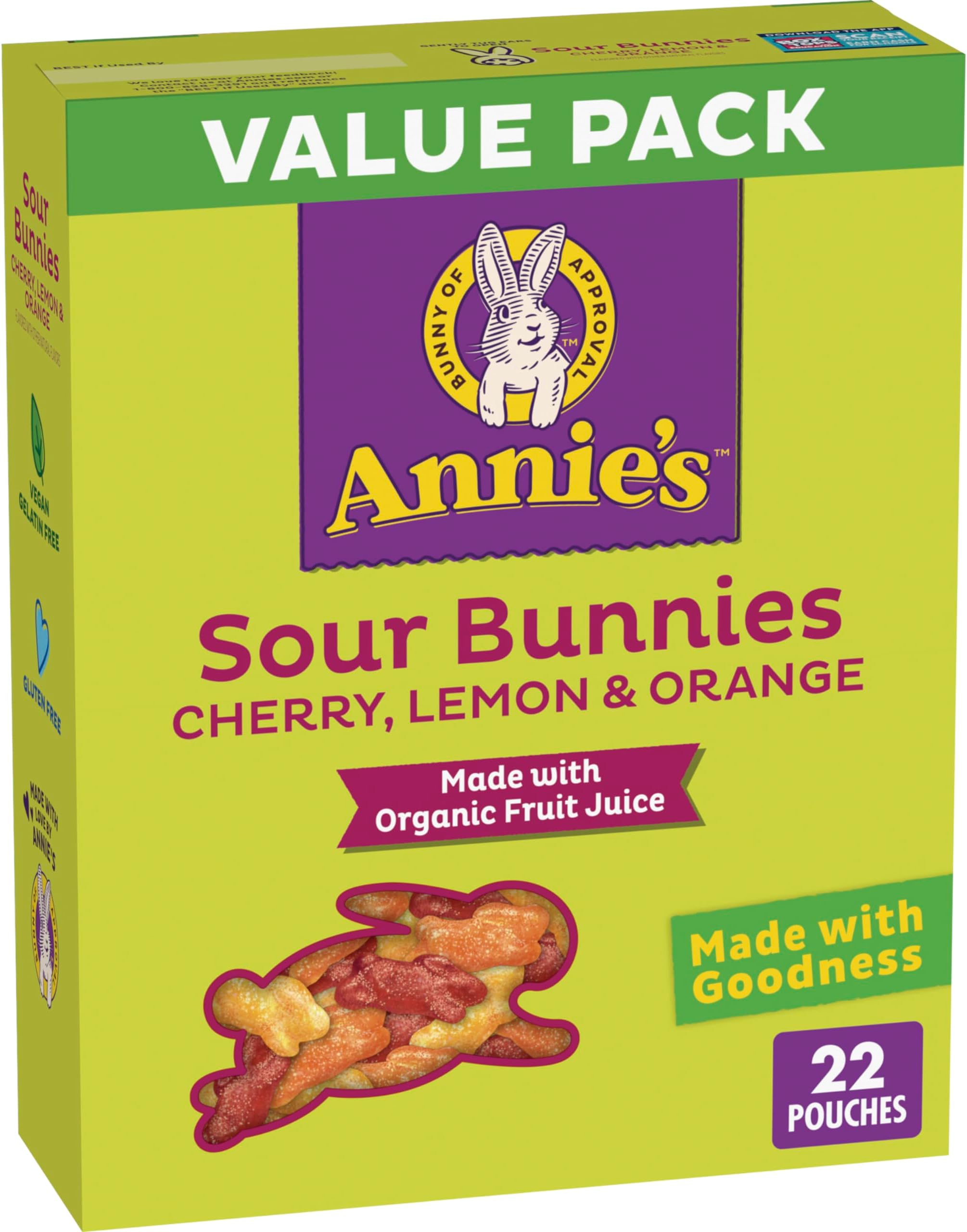 Amazon.com: Annie's Sour Bunnies Fruit Flavored Kids Snacks, Cherry ...