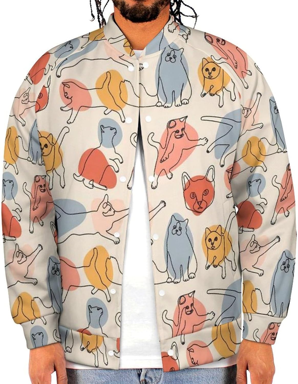 Amazon | [YUNM] スカジャン ネコ 猫柄 猫顔 かわいい ジャケット アウター トップス ウィンドブレーカー スタジャン ジッ ...