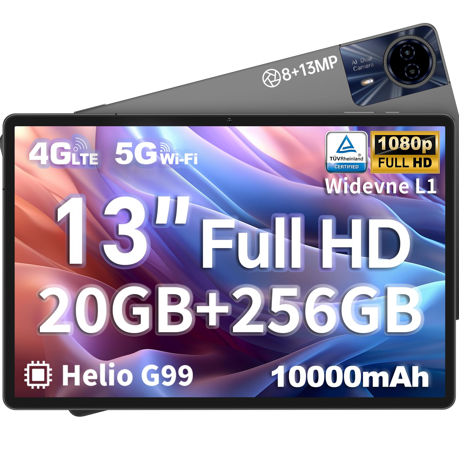 TECLAST T65MAX 13 Inch Tablet Android 14, 20GB+256GB/TF 1TB, Helio G99 ...