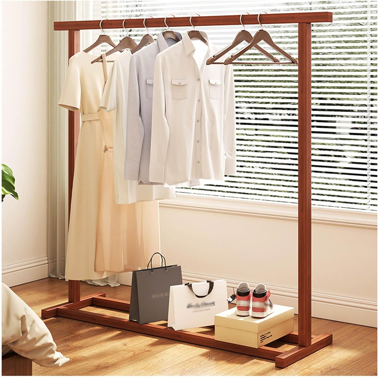 Amazon.com: HEBEHO Freestanding Solid Wood Clothing Garment Rack ...