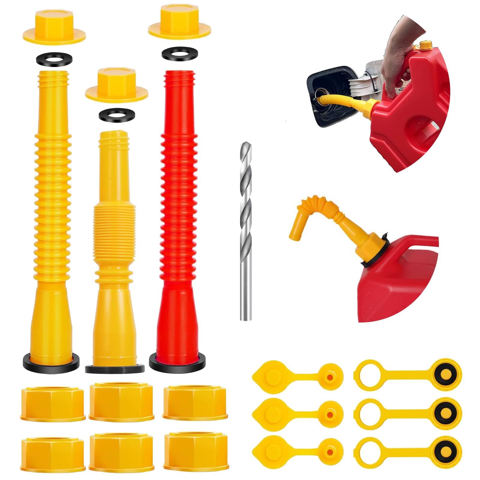 Gas Can Spout Replacement, Gas Can Nozzle, (3 Kit-Yellow+Red) 1 ...