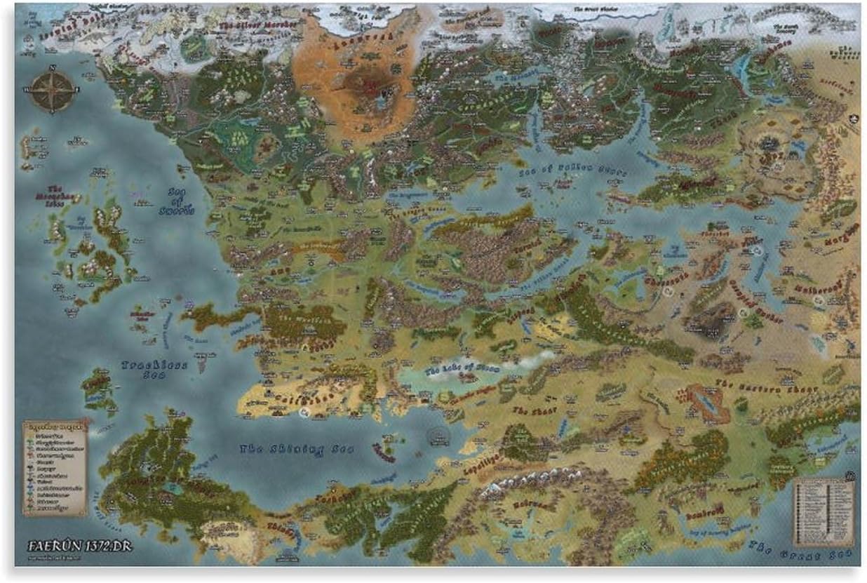 Amazon.com: JGJKAOIY Forgotten Realms Faerun Map Poster Canvas Poster ...