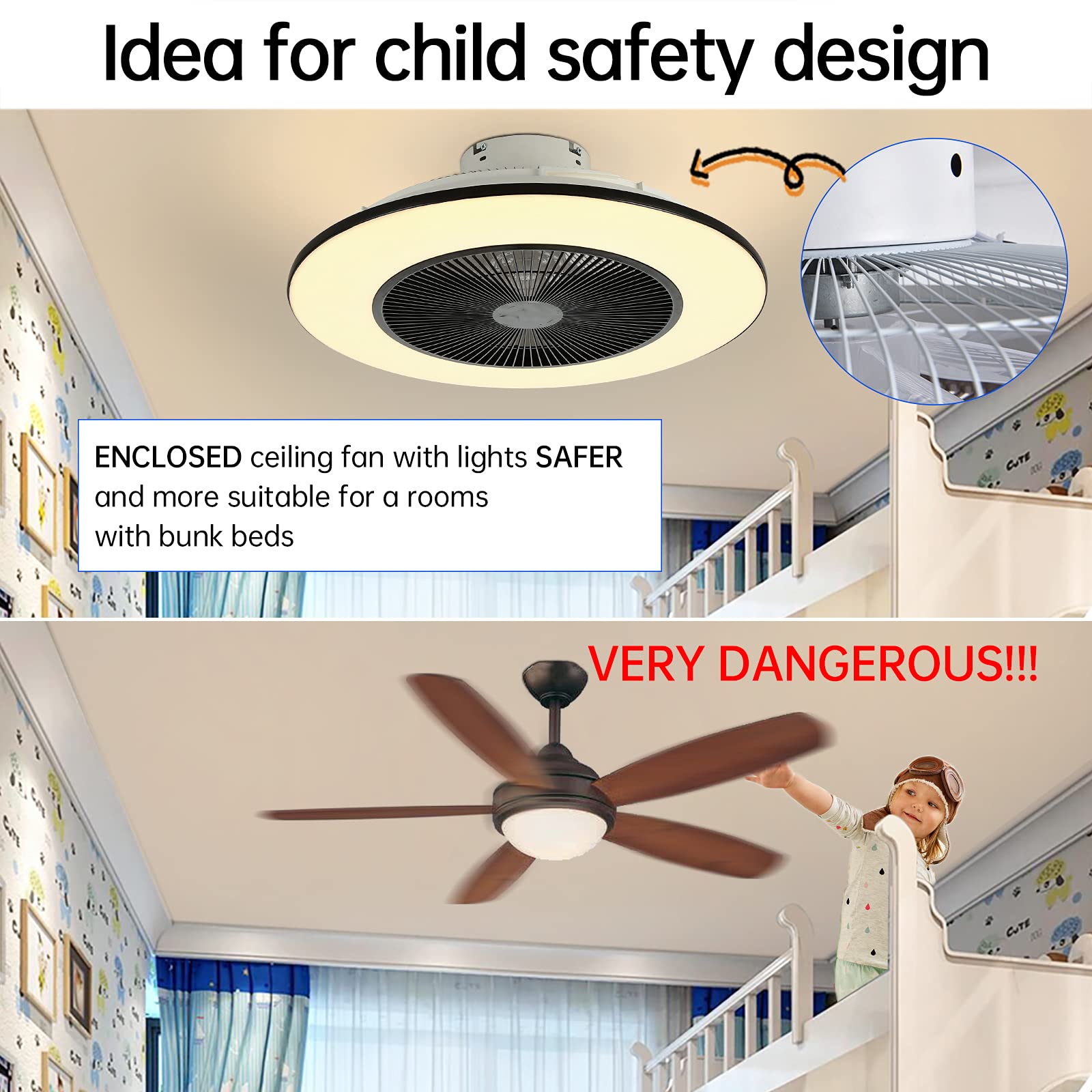 IYUNXI Ceiling Fan with Lights 22 In Smart Enclosed Ceiling Fan with ...