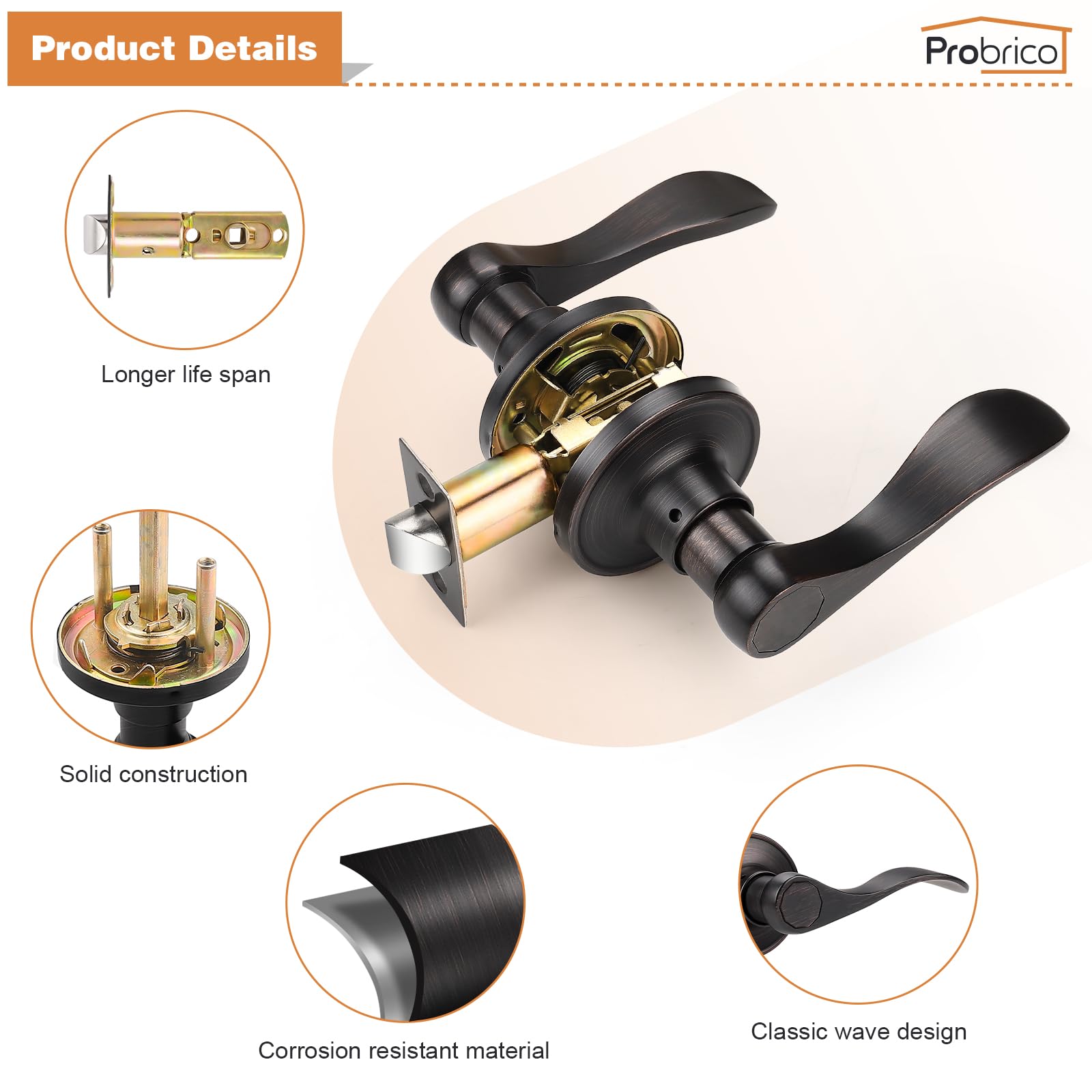 Snapklik.com : Probrico Passage Door Levers Oil Rubbed Bronze