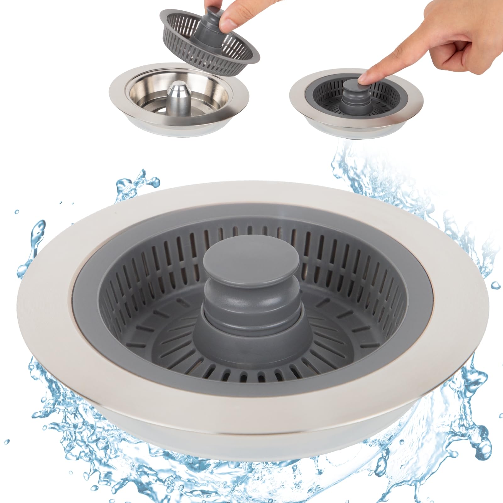 Kitchen Sink Plug Strainer Stainless Steel,Upgraded 3 in 1 Kitchen Sink ...
