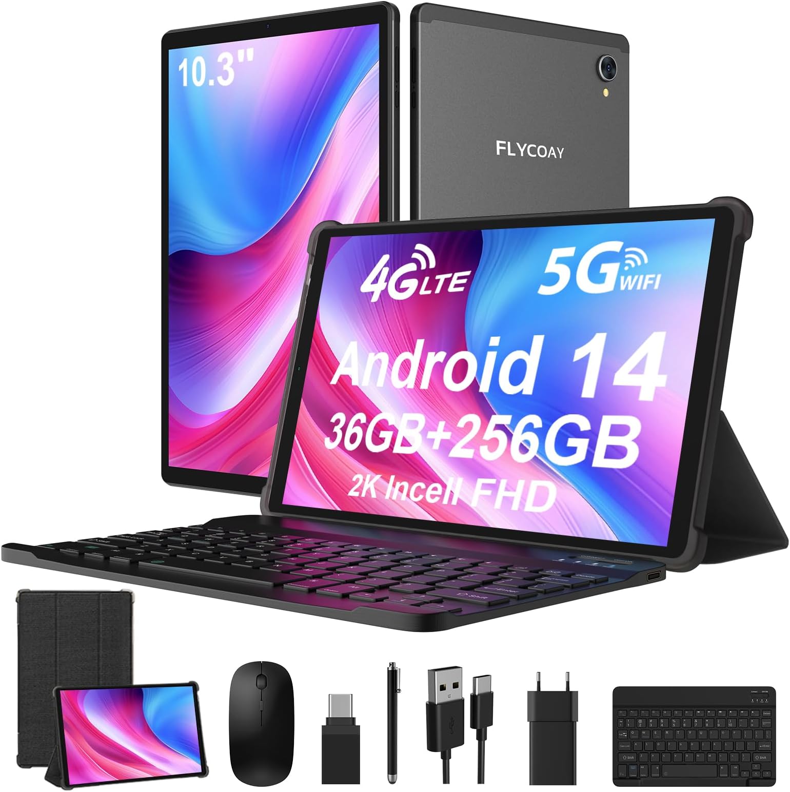 PIXPEAK 2K Tablette 10,36 Pouces, 4G LTE+5G WiFi, 36GB RAM+256GB ROM ...