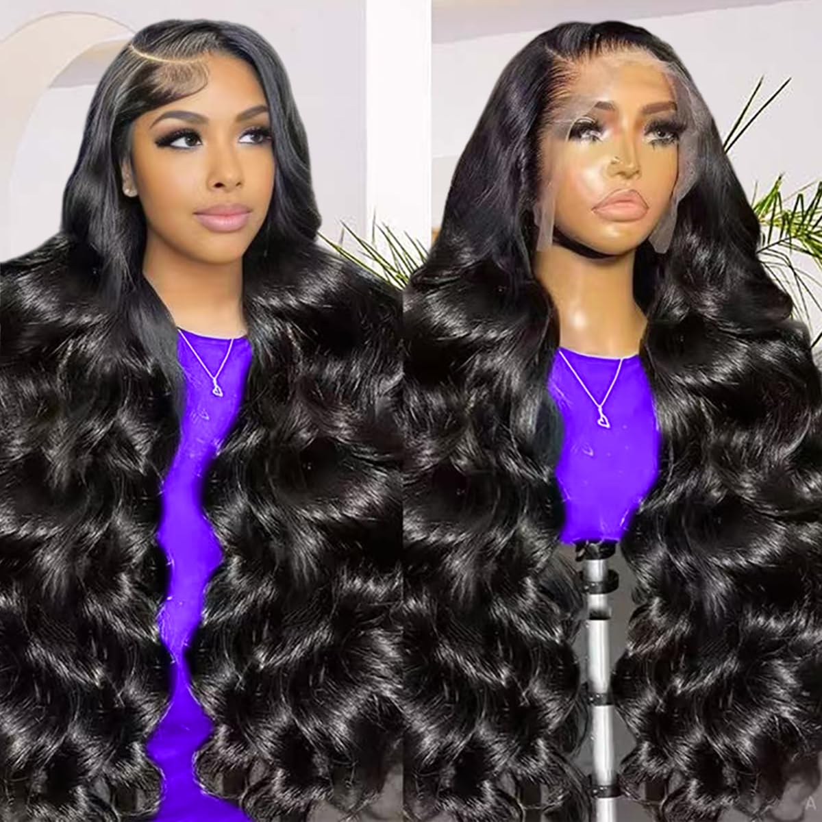 Amazon.com : 28 Inch Body Wave Lace Front Wigs Human Hair Pre Plucked ...