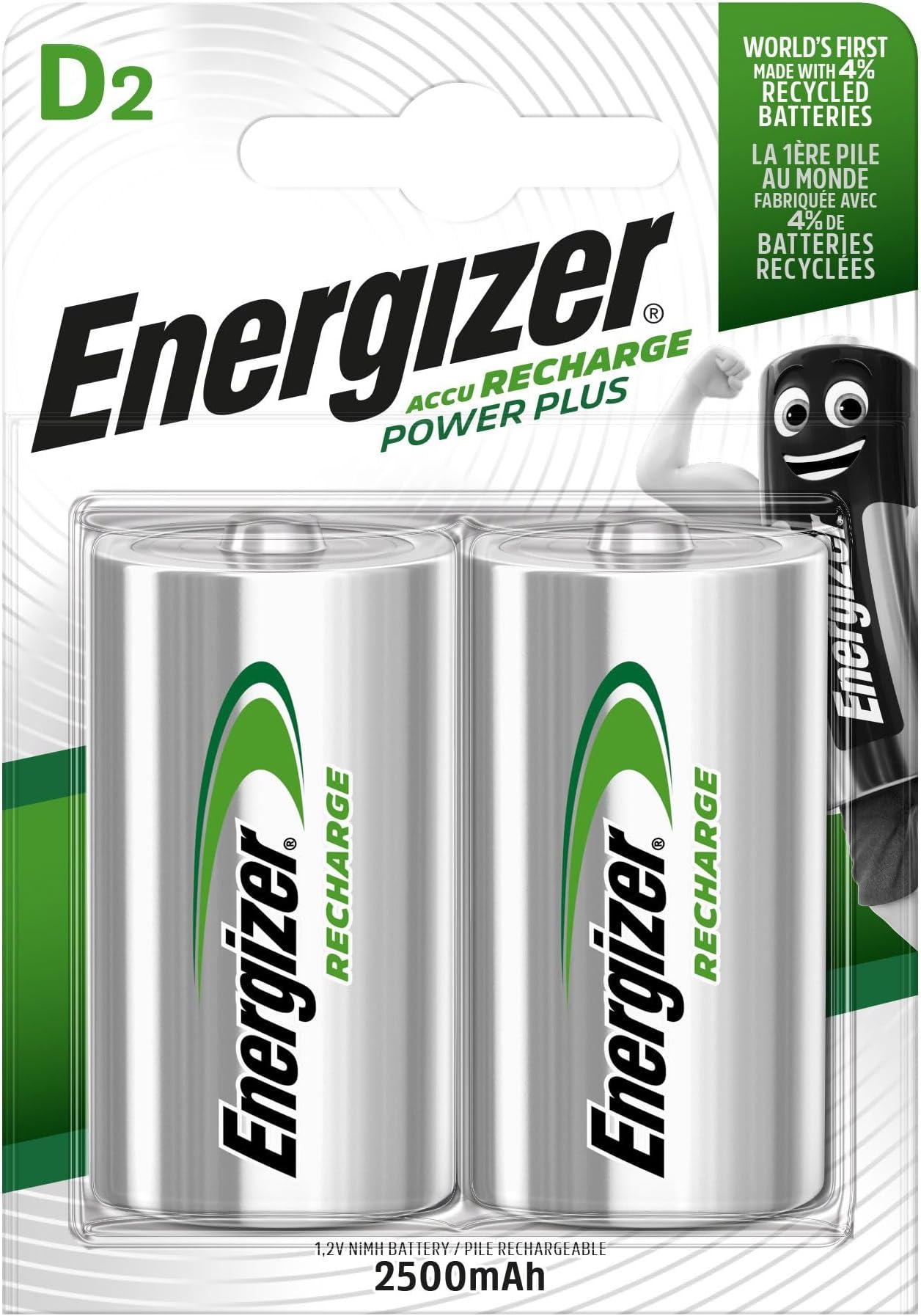 Energizer Rechargeable Batteries D, Recharge Power Plus, 2 Pack: Amazon ...