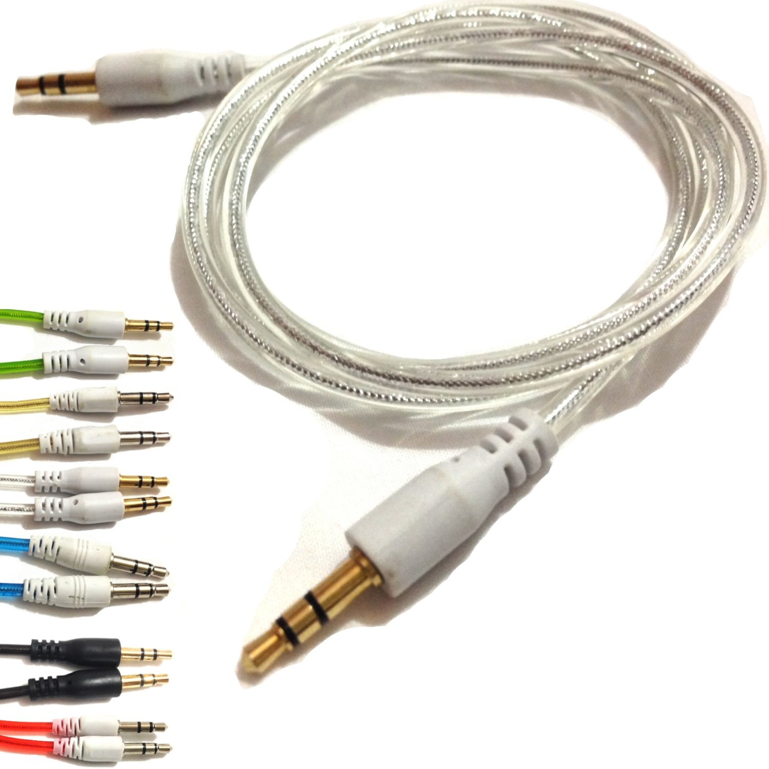 Clear 3.5mm to 3.5mm Stereo Car Audio Jack To Jack Tangle Free AUX ...