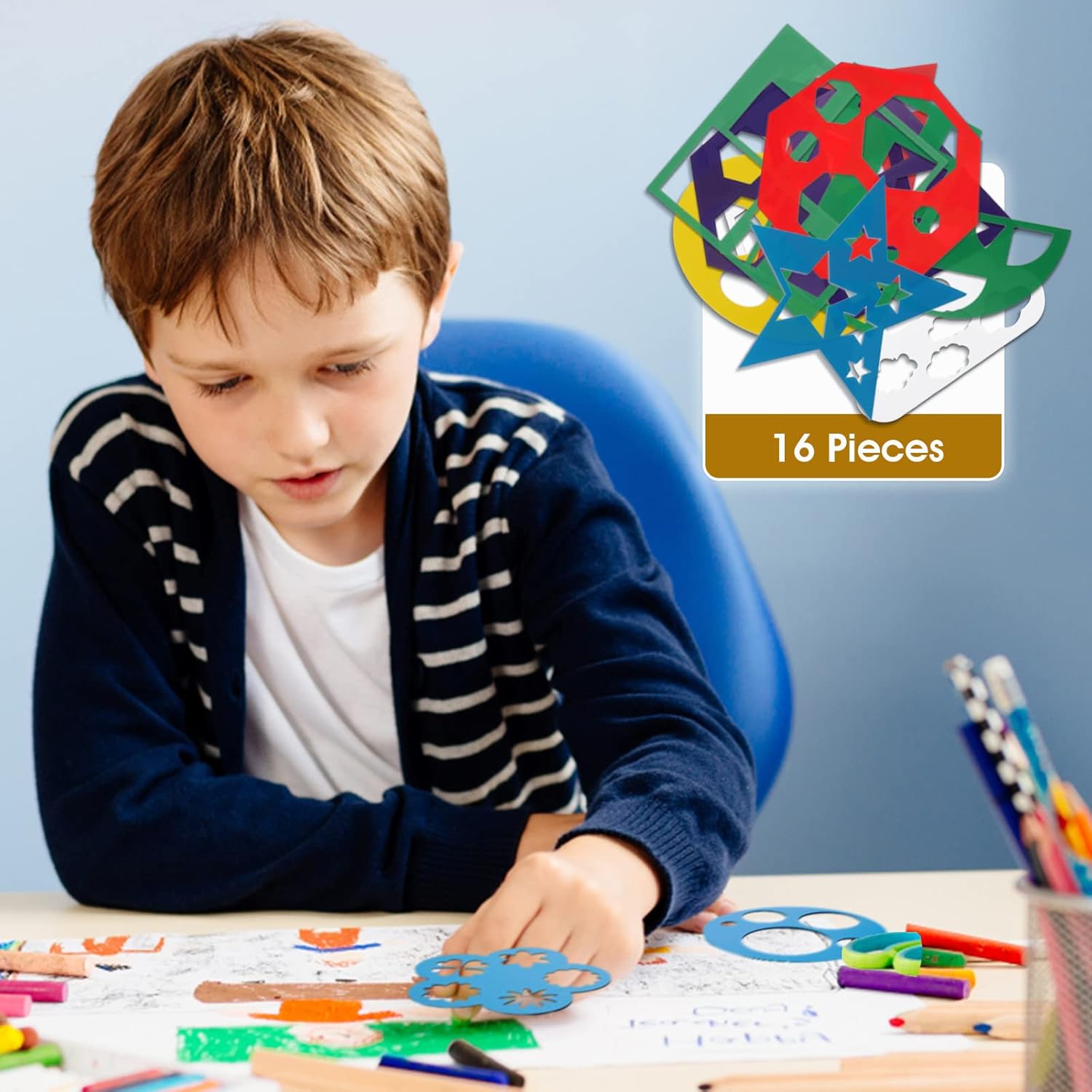 Prasacco 16 Pcs Geometric Shapes Stencils for Kids Art Drawing Stencils ...