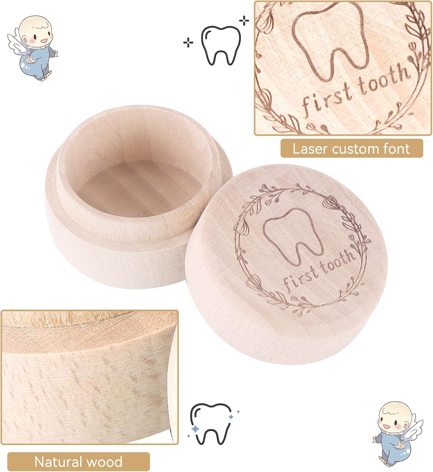 Baby’s First Curl and Tooth Box Set Wooden Kids Keepsake Organizer for ...
